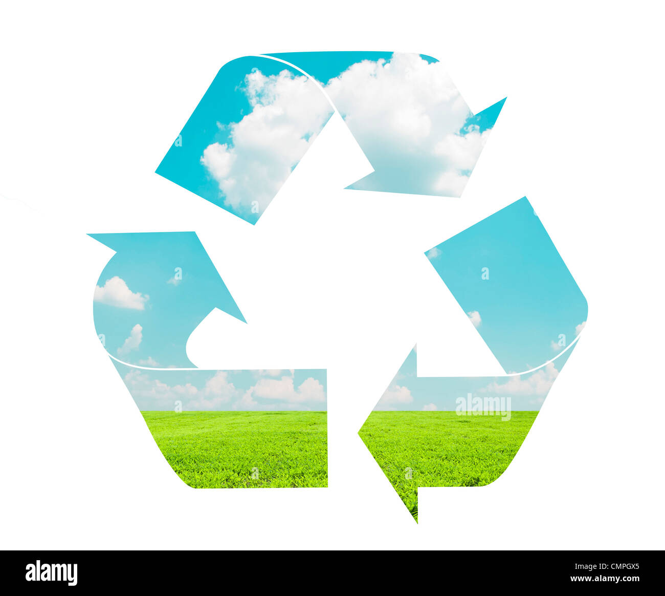 Recycle sign with landscape pattern - Eco concept Stock Photo - Alamy