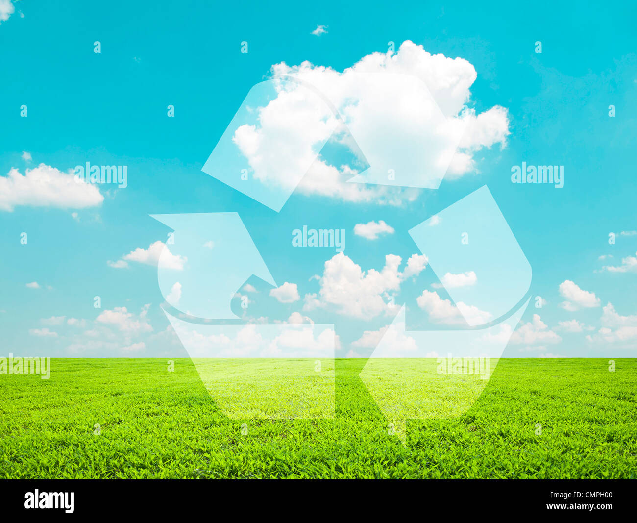 Recycle sign against beautiful landscape Stock Photo - Alamy