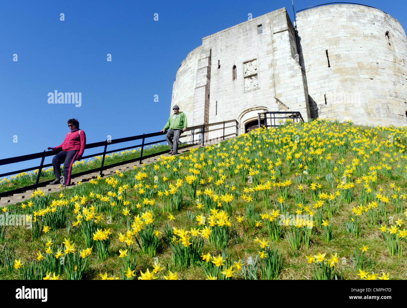 People descending the steps from Cliffords Tower in York Stock Photo ...