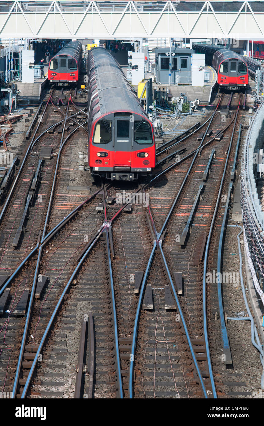 LONDON, UK – MARCH 24: High angle shot of London Underground trains at ...