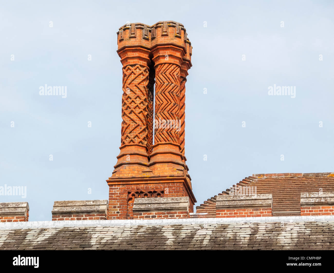 Tudor brickwork chimneys with distinctive patterns at Hampton Court ...