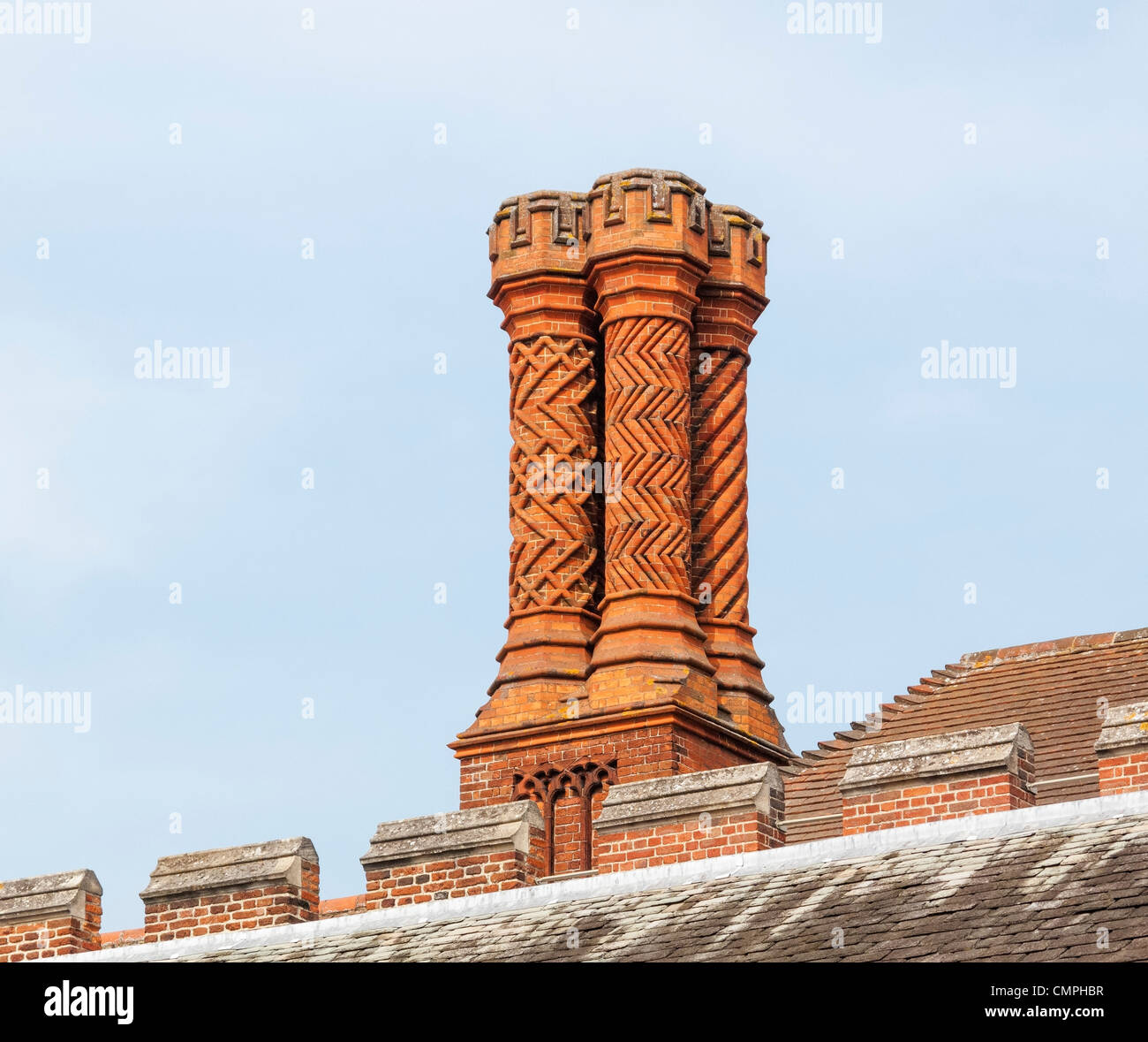 Tudor chimneys at Hampton Court Palace, Richmond on Thames, England, UK ...