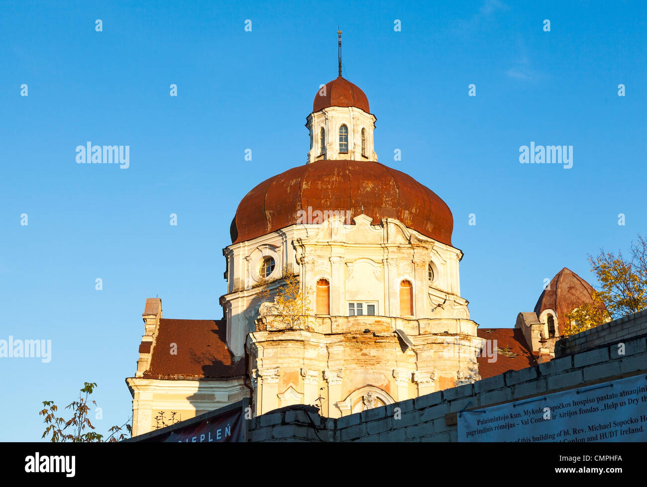 Rusting roof of a neglected, decaying church in Vilnius, Lithuania ...