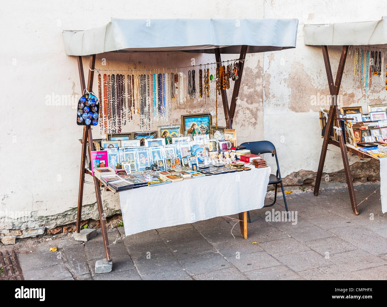 Souvenir stall near the Gates of Dawn, Vilnius, Lithuania, selling ...