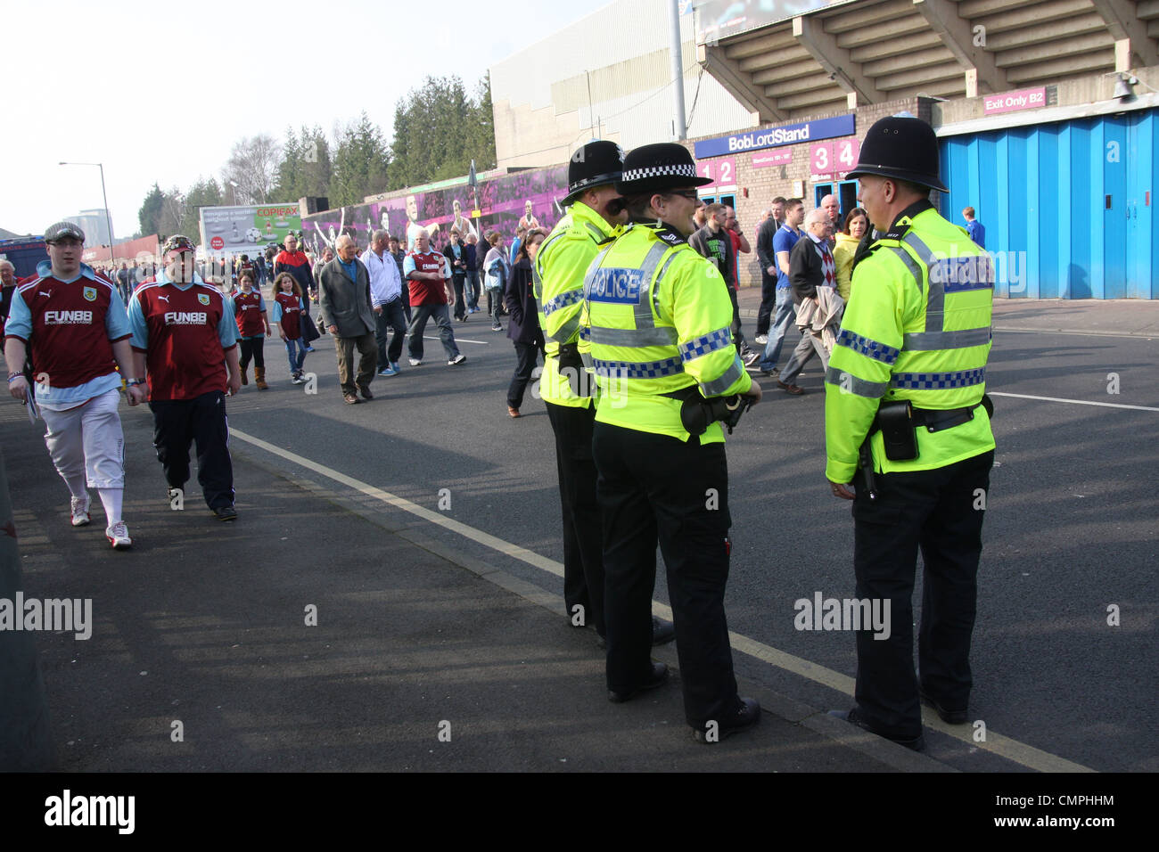 This is a crowd scene of Burnley supporters and police before the Match ...