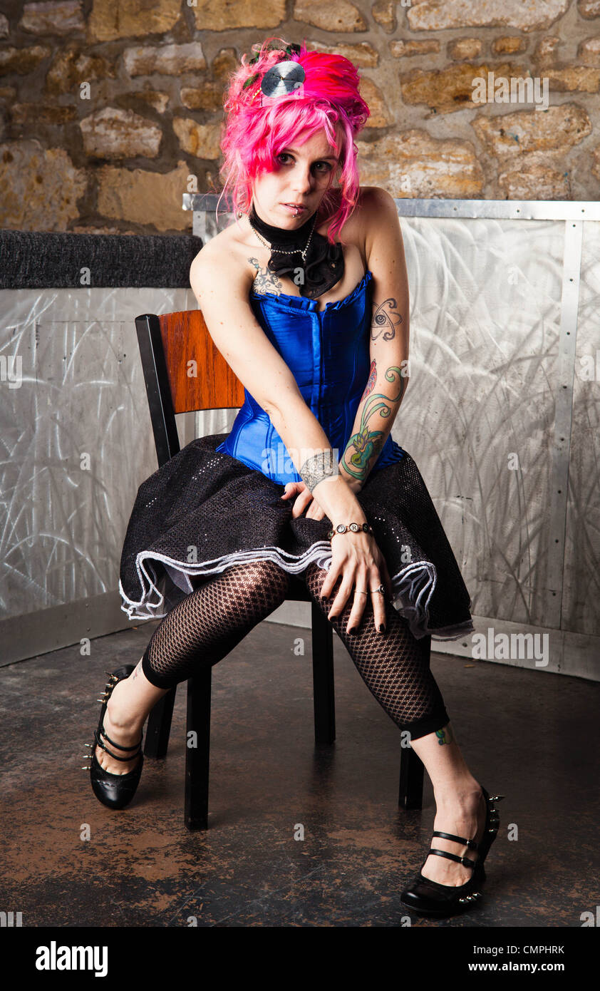 A Steampunk Pinup Model with Pink Hair Stock Photo - Alamy