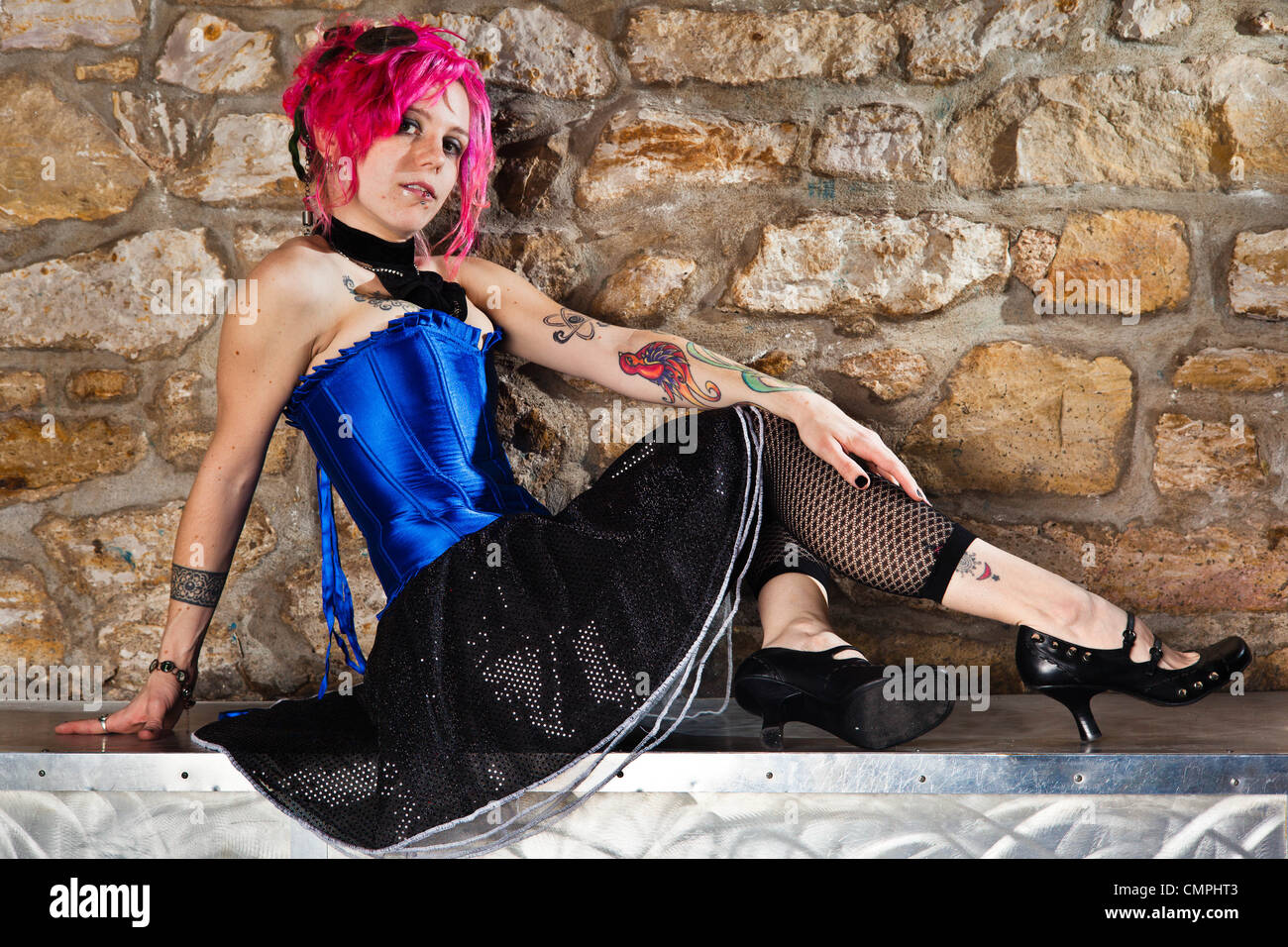 A Steampunk Pinup Model with Pink Hair Stock Photo - Alamy
