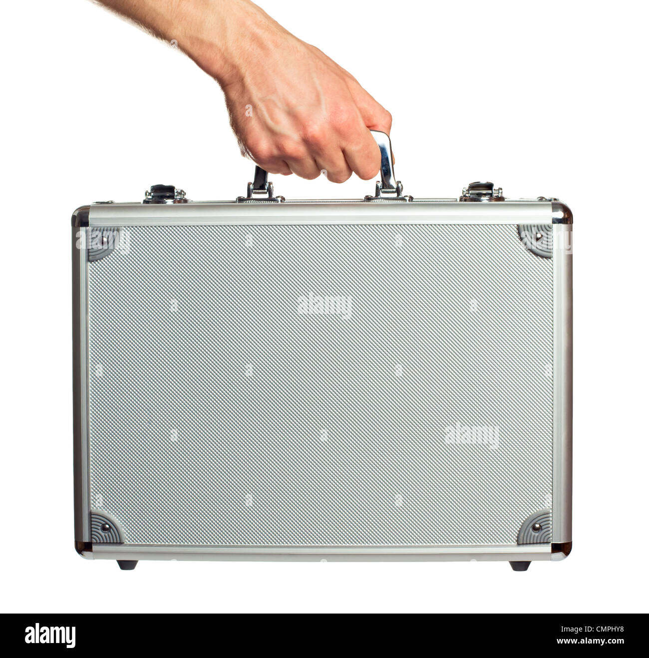 Silver metal briefcase in hand hi-res stock photography and images - Alamy