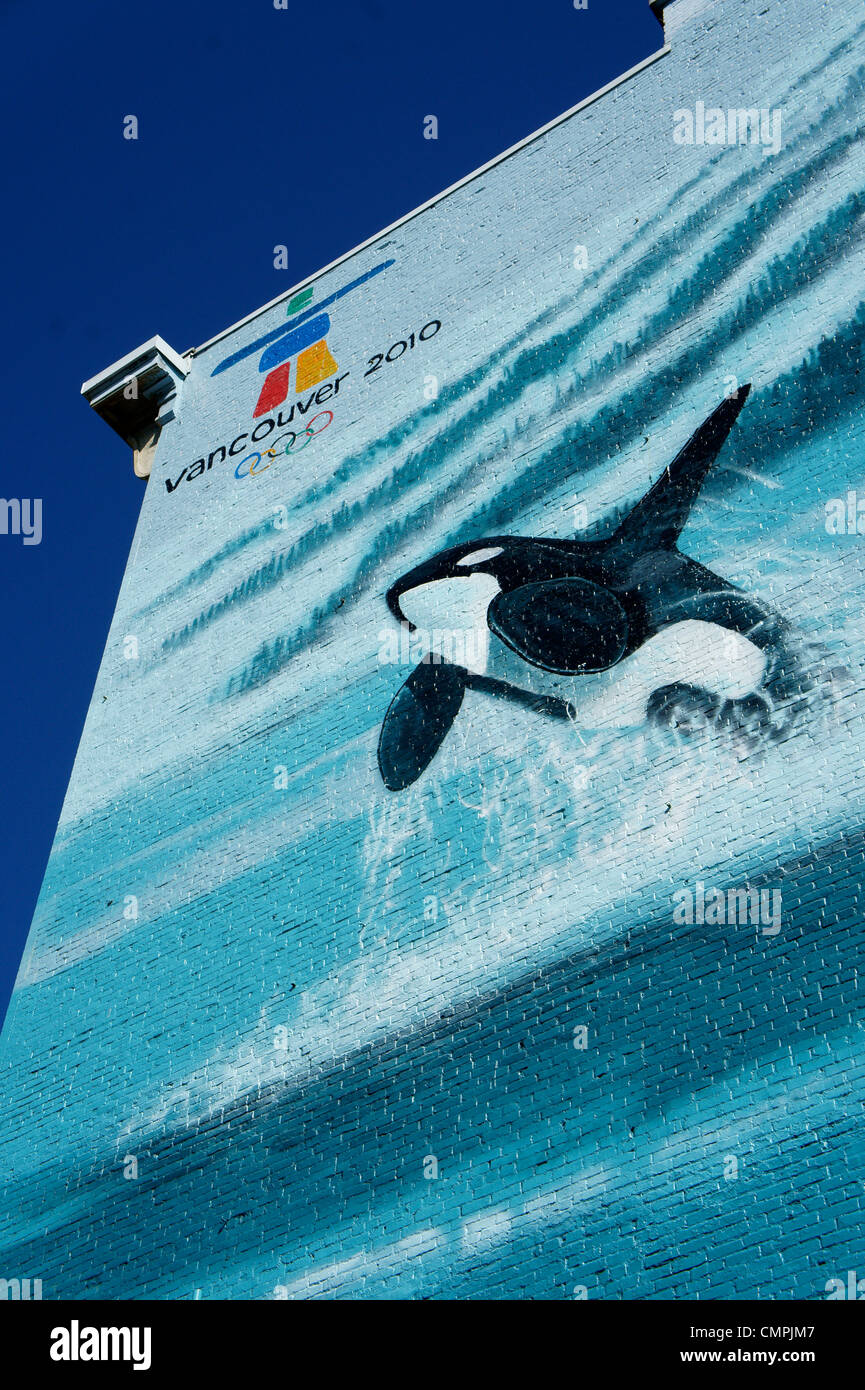 Leaping orca or killer whale mural on the side of a building in ...