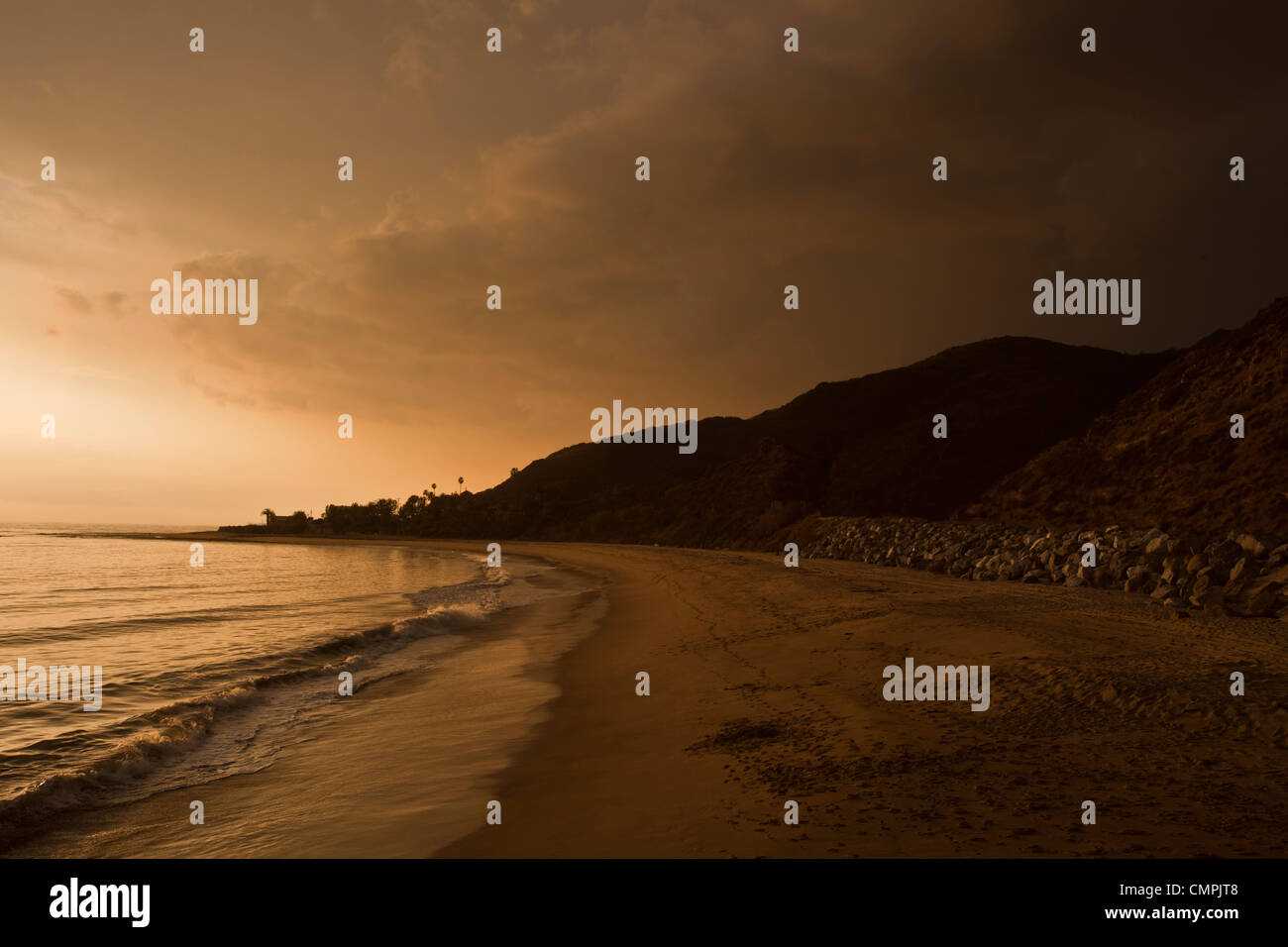 Sunset, Beach, Malibu, California, United Staes of America Stock Photo ...