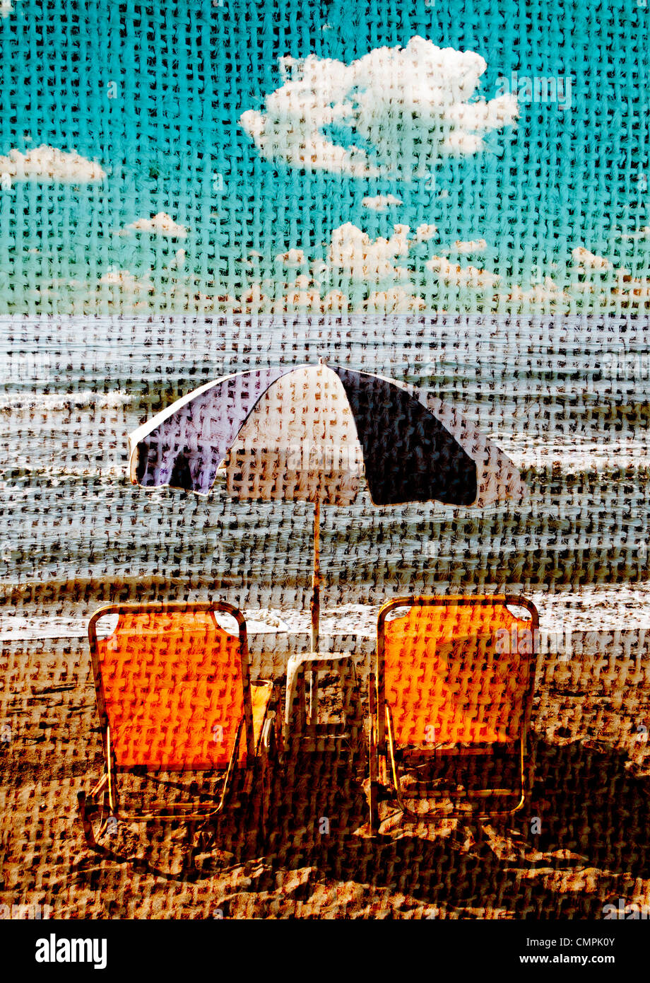 Retro photograph of sunbeds at sand beach Stock Photo - Alamy