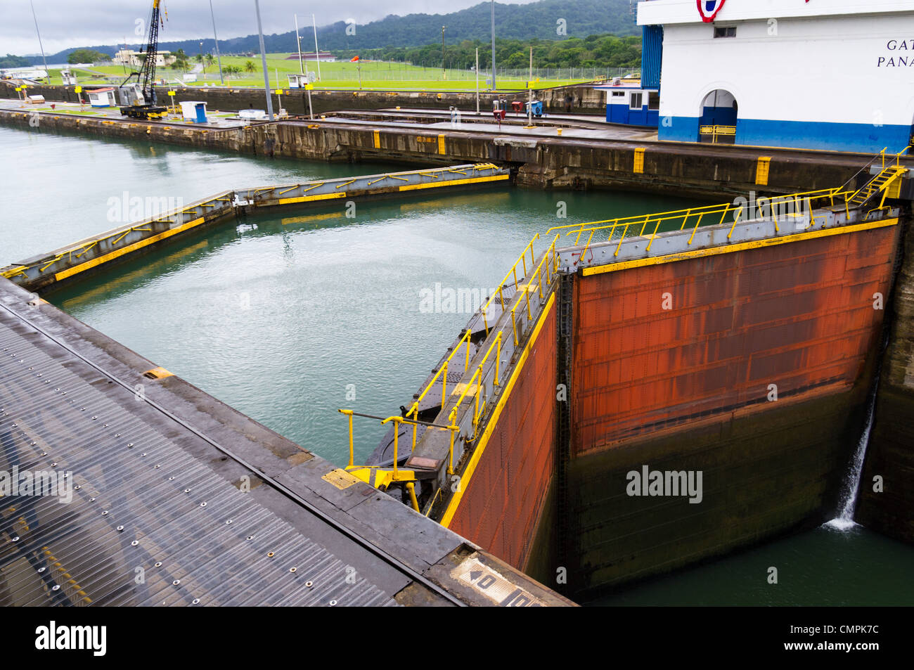 The gates at the Gatun Locks on the Panama Canal with the pool in the ...