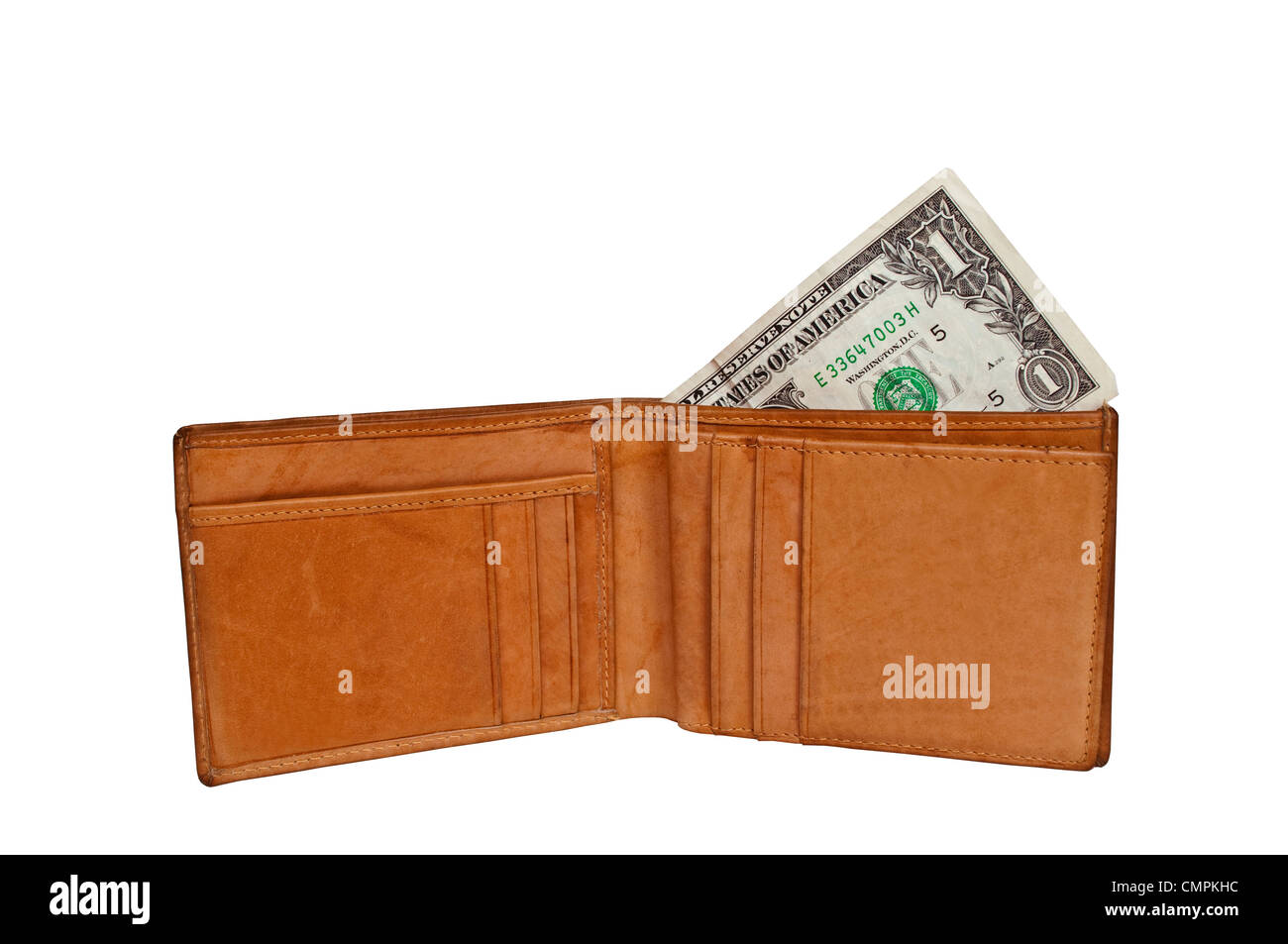Wallet with one dollar Stock Photo - Alamy