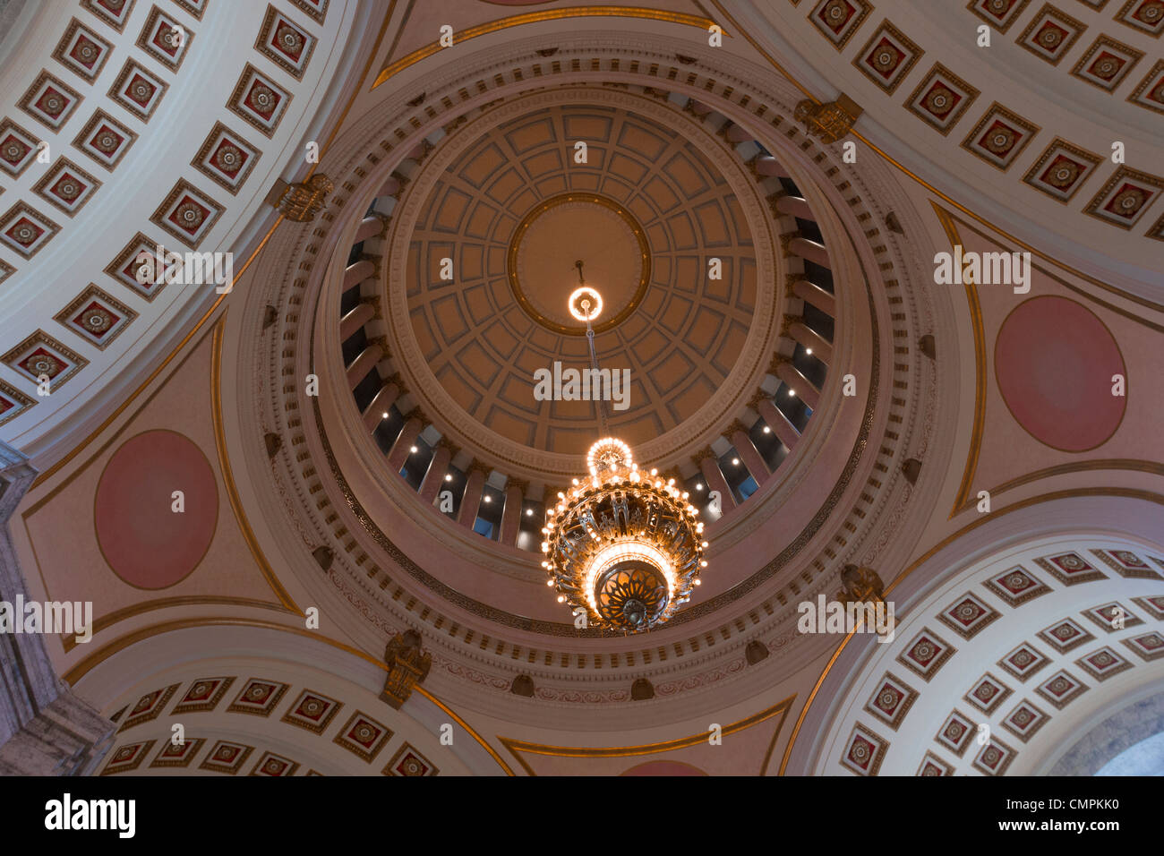 Ceiling of rotunda and chandelier in Washington state capitol building ...