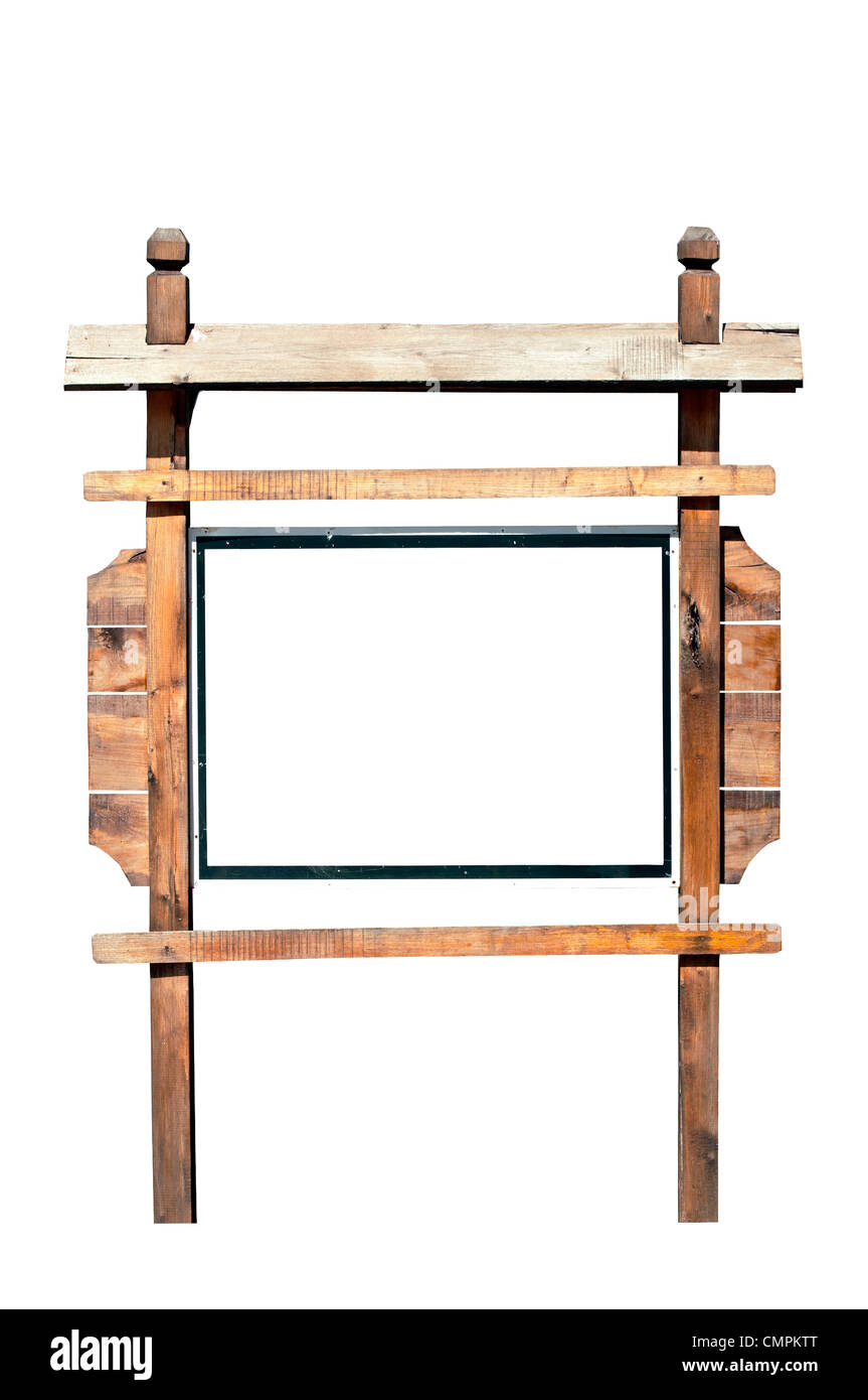 Empty wooden billboard sign isolated on white Stock Photo - Alamy