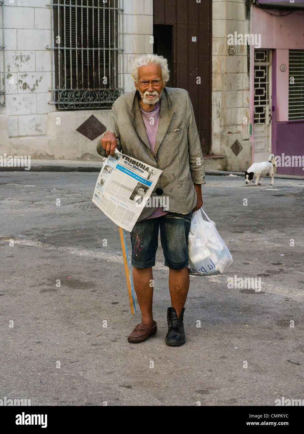 An elderly transient Cuban male walks the streets of the Havana Vieja ...