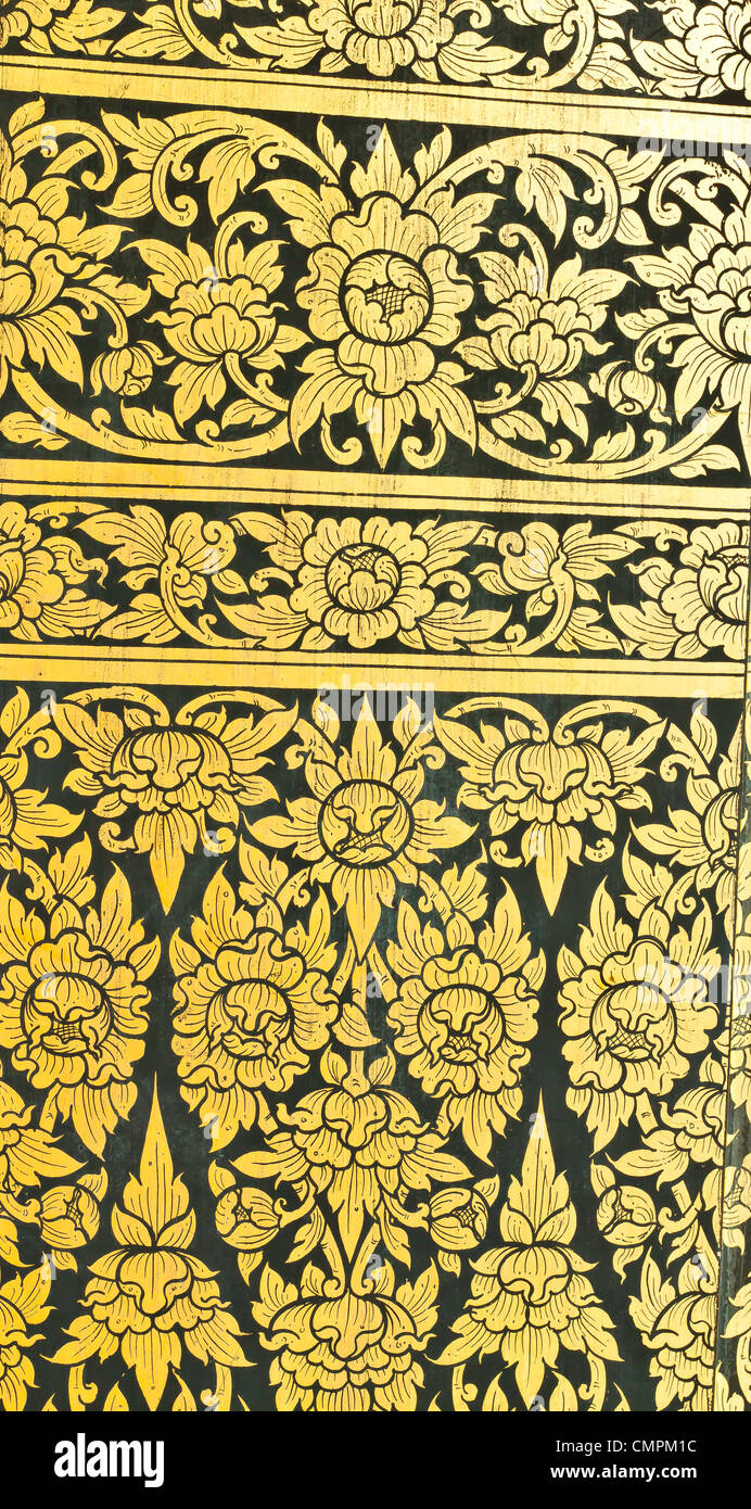Vintage traditional Thai style art painting on temple for background ...