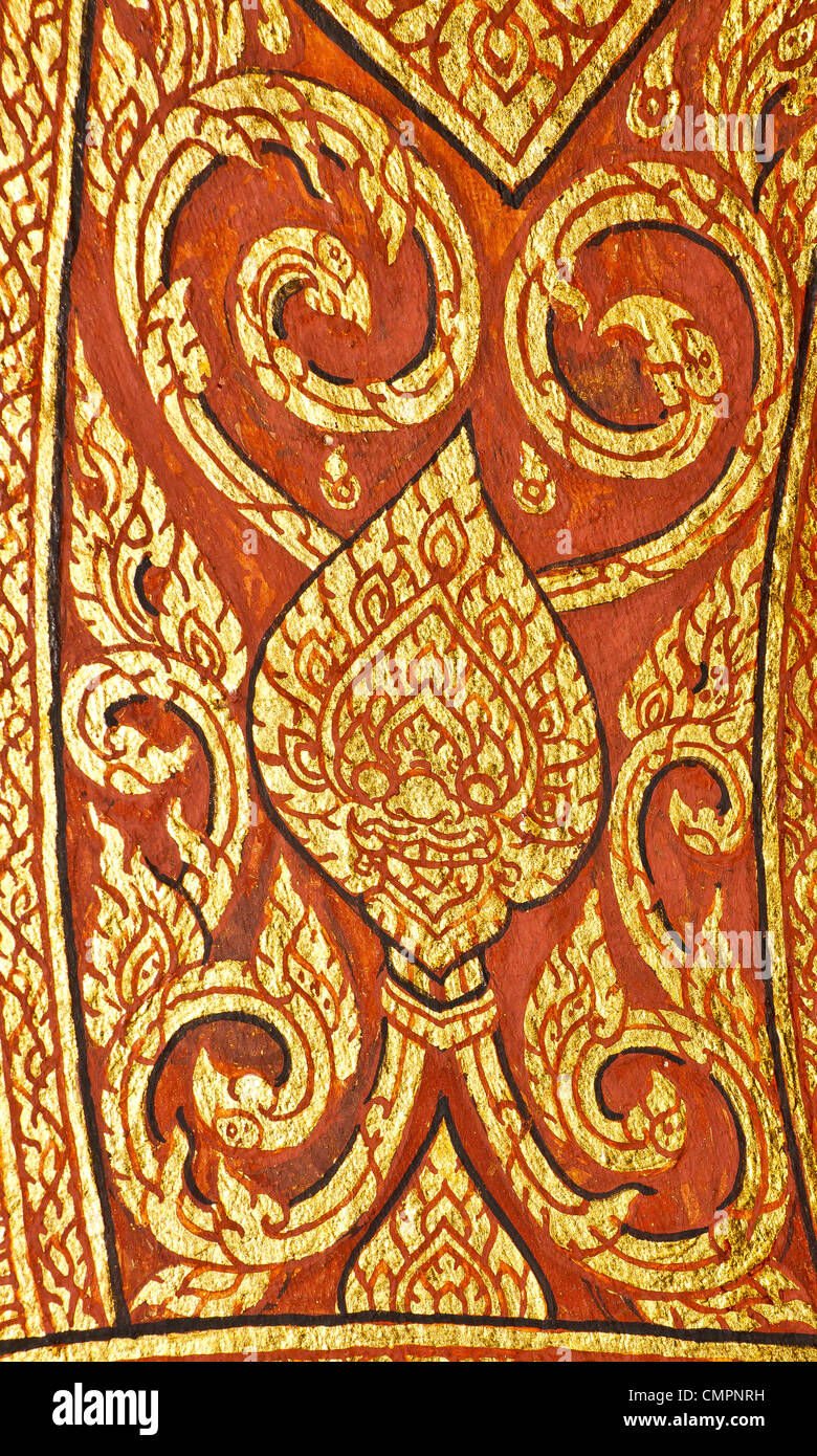 Vintage traditional Thai style art painting on temple for background ...