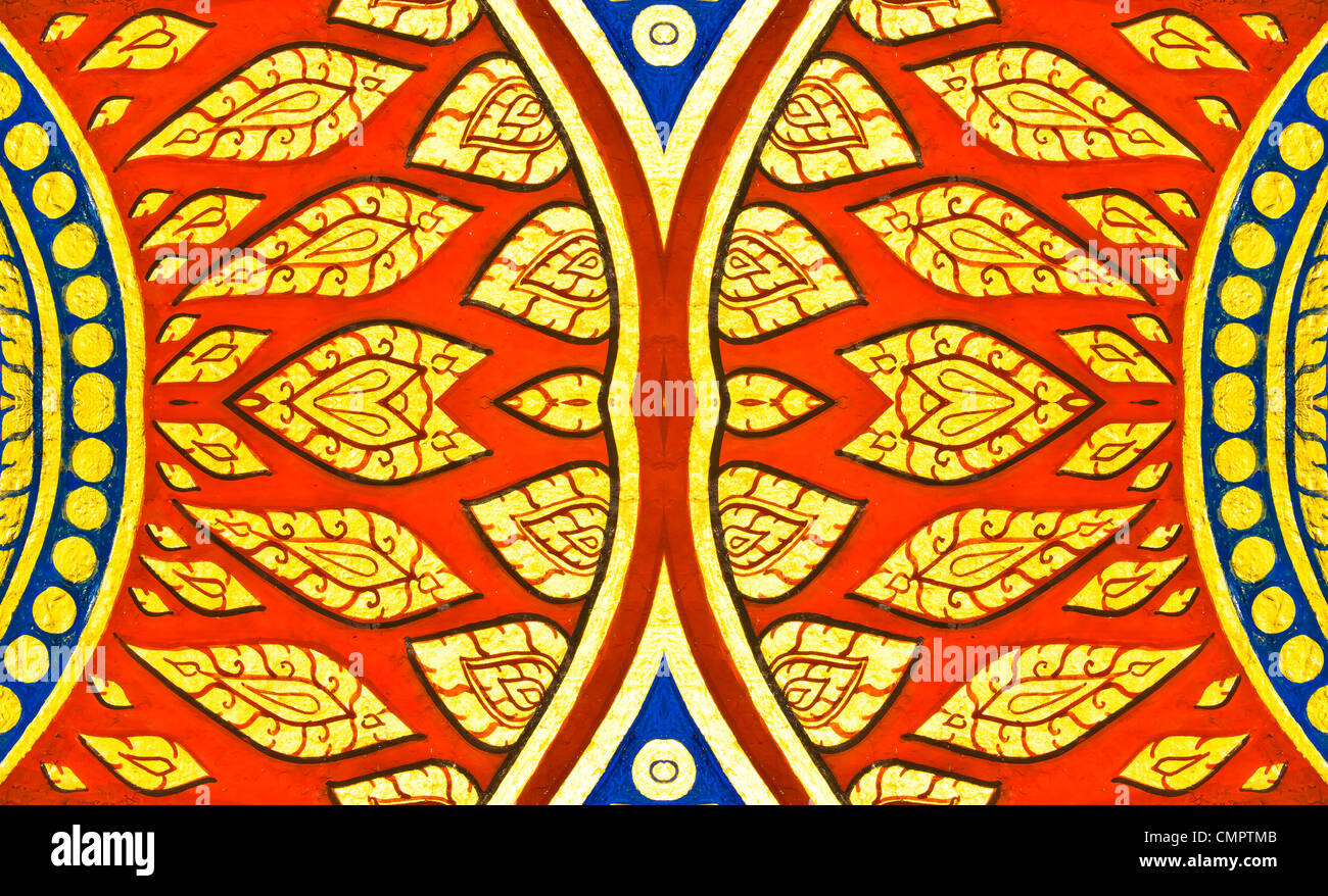 Vintage traditional Thai style art painting on temple for background ...