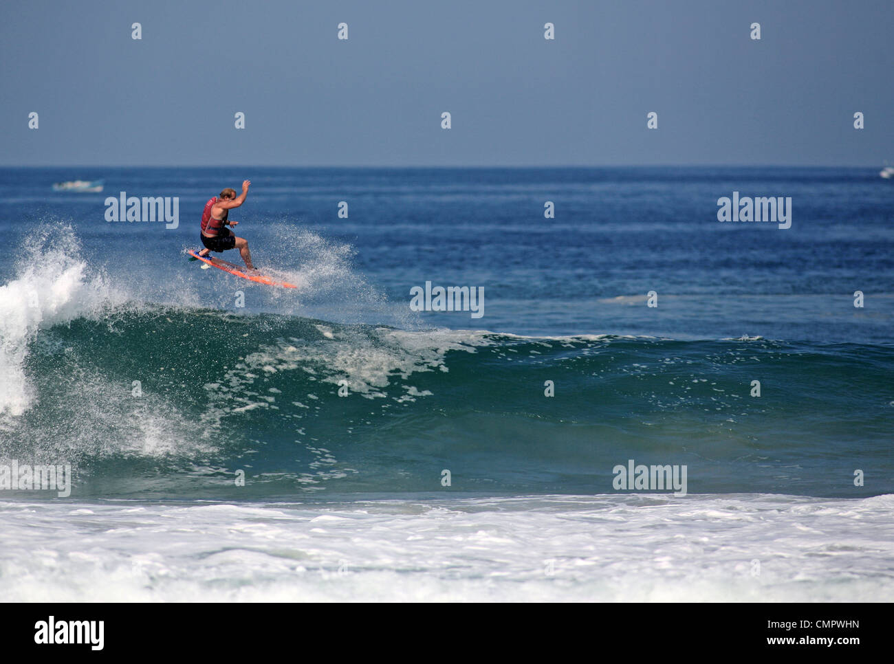 Surfing at Zicatela Beach in Puerto Escondido. The famous surf beach is ...