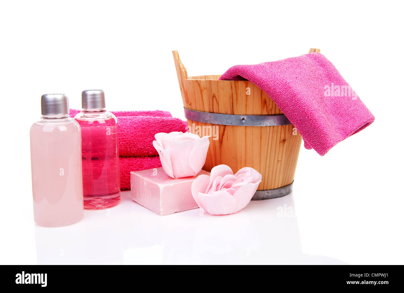 pink accessory for spa or sauna over white background Stock Photo - Alamy