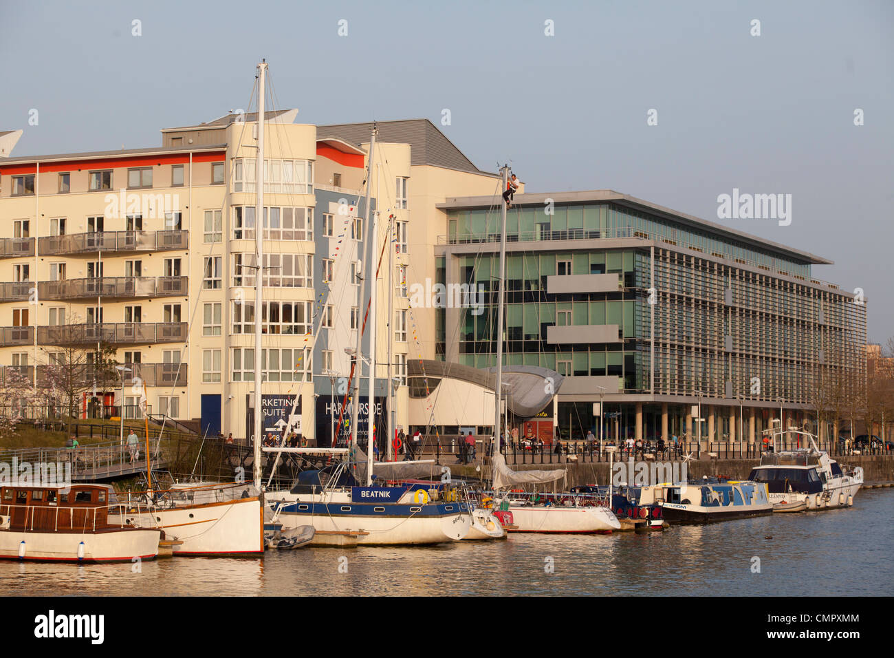 Bristol harbourside on a sunny day. The waterside is home to ...