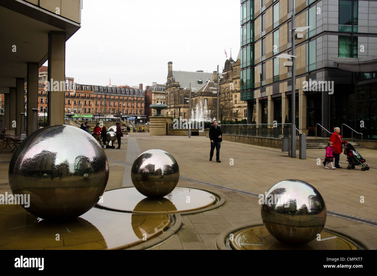 UK. Sheffield square outside Winter Garden looking towards Peace Garden ...