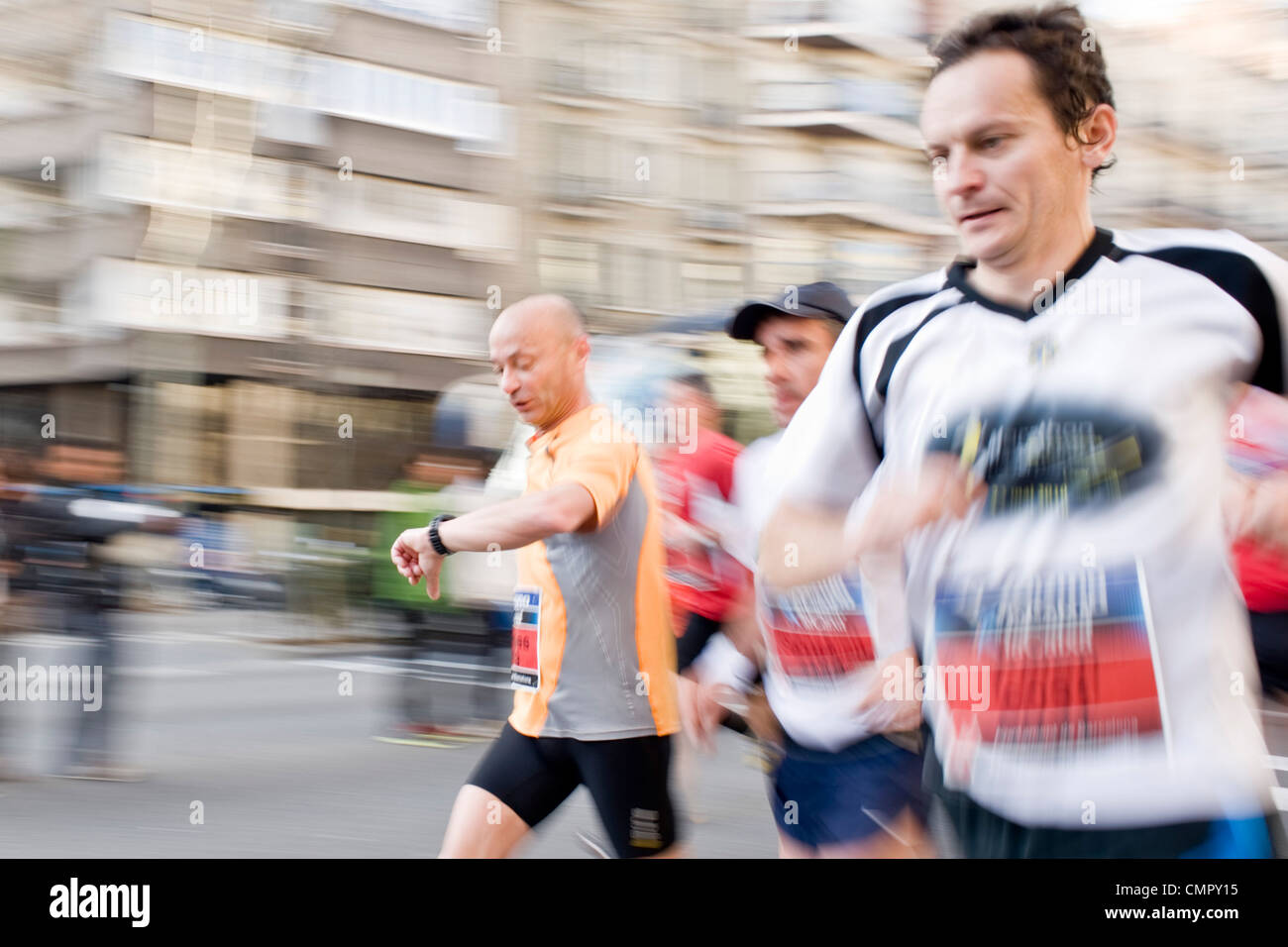 Runners during the marathon in Barcelona, Spain, in 2012 Stock Photo ...