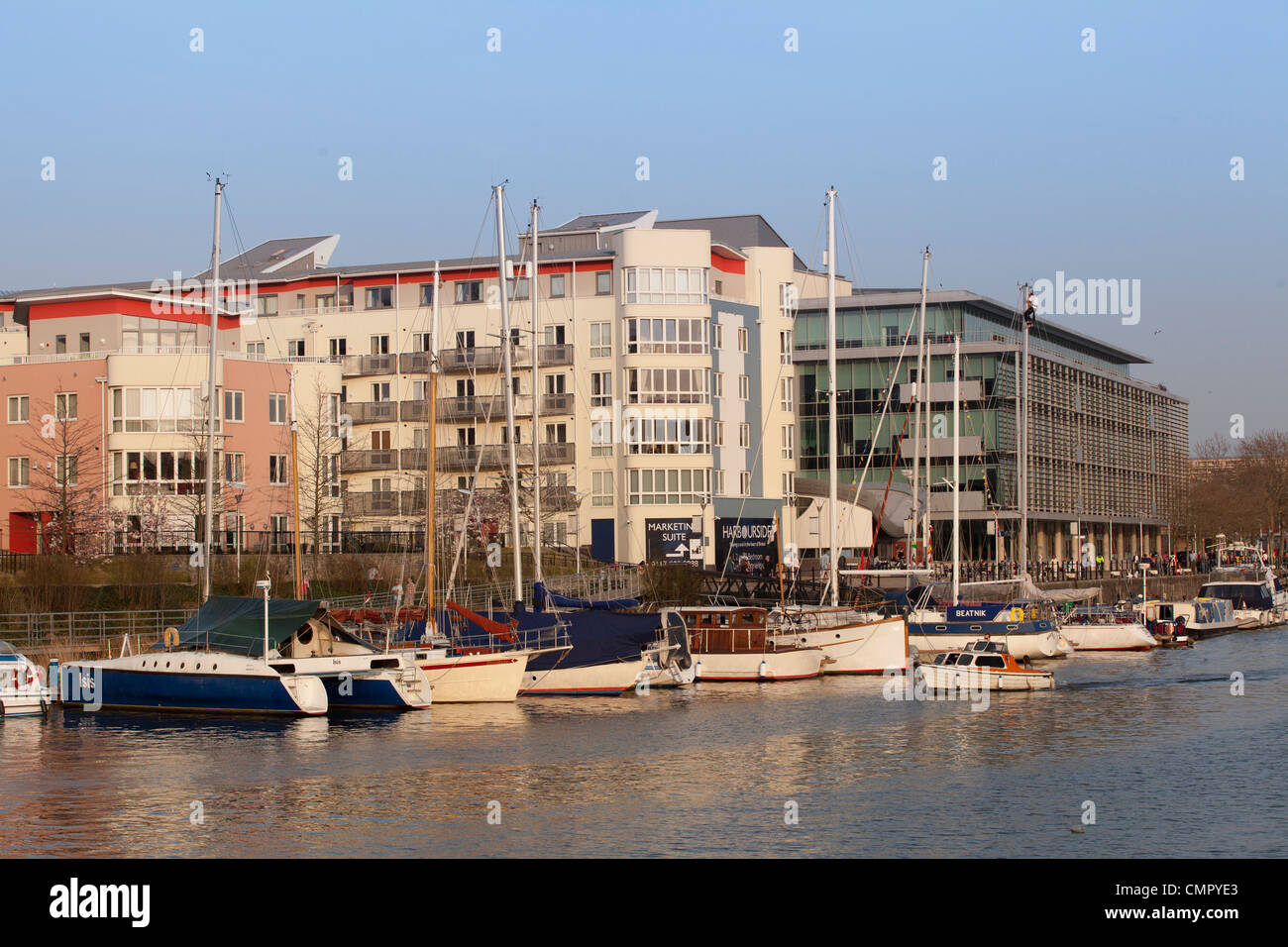 Bristol harbourside on a sunny day. The waterside is home to ...