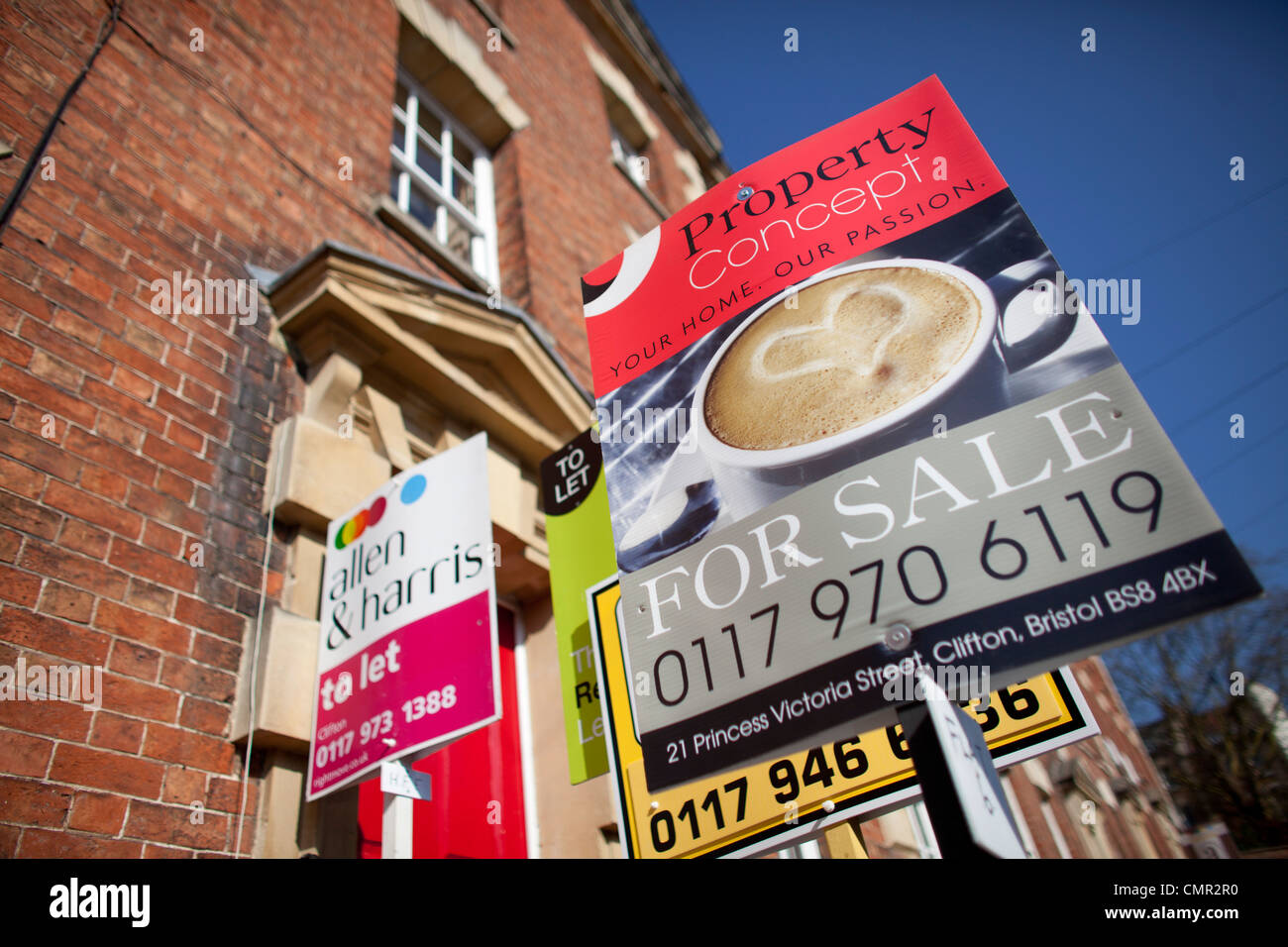 For Sale and To Let signs outside of terraced housing in Bristol on a ...