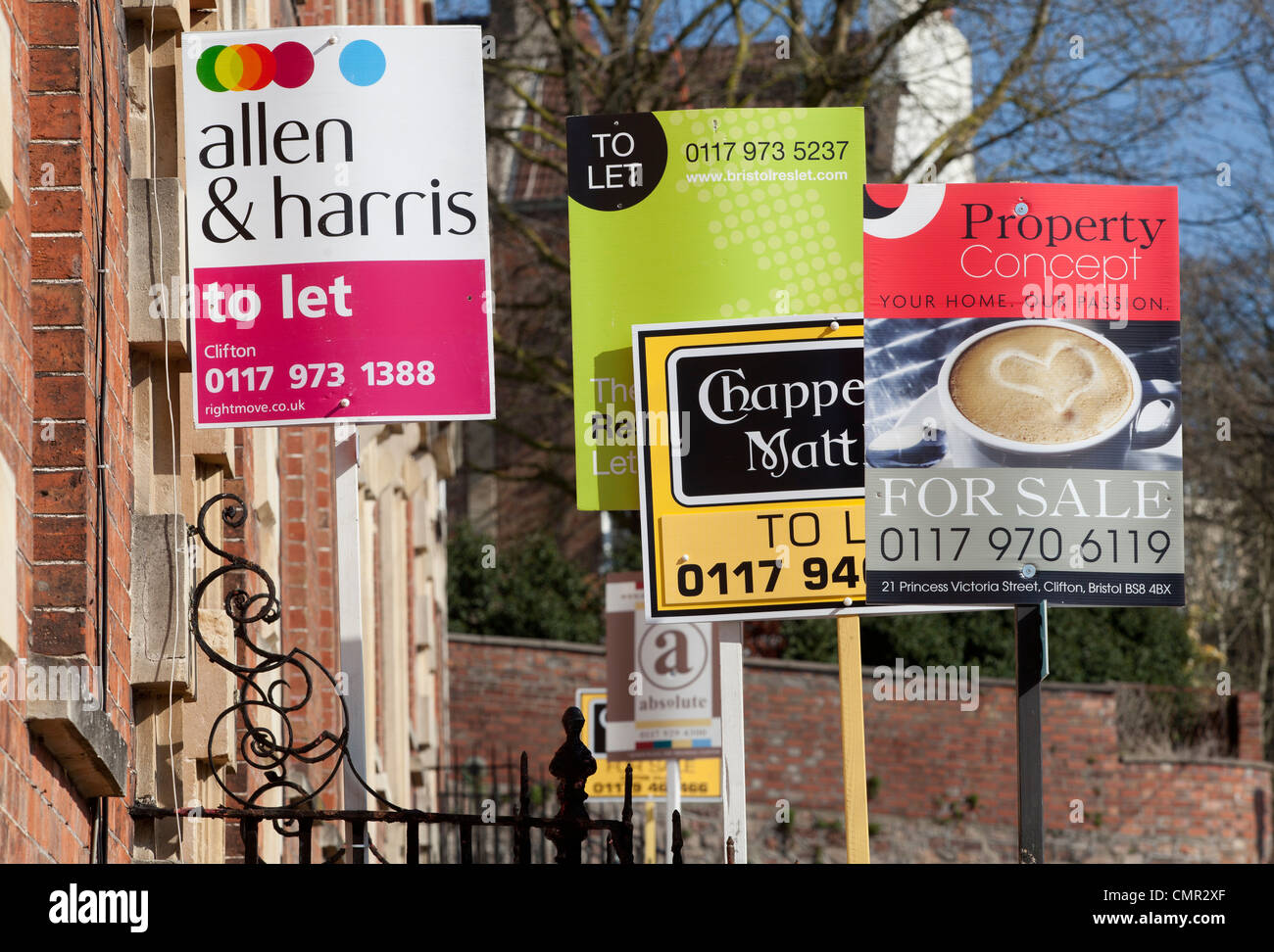 For Sale and To Let signs outside of terraced housing in Bristol on a ...