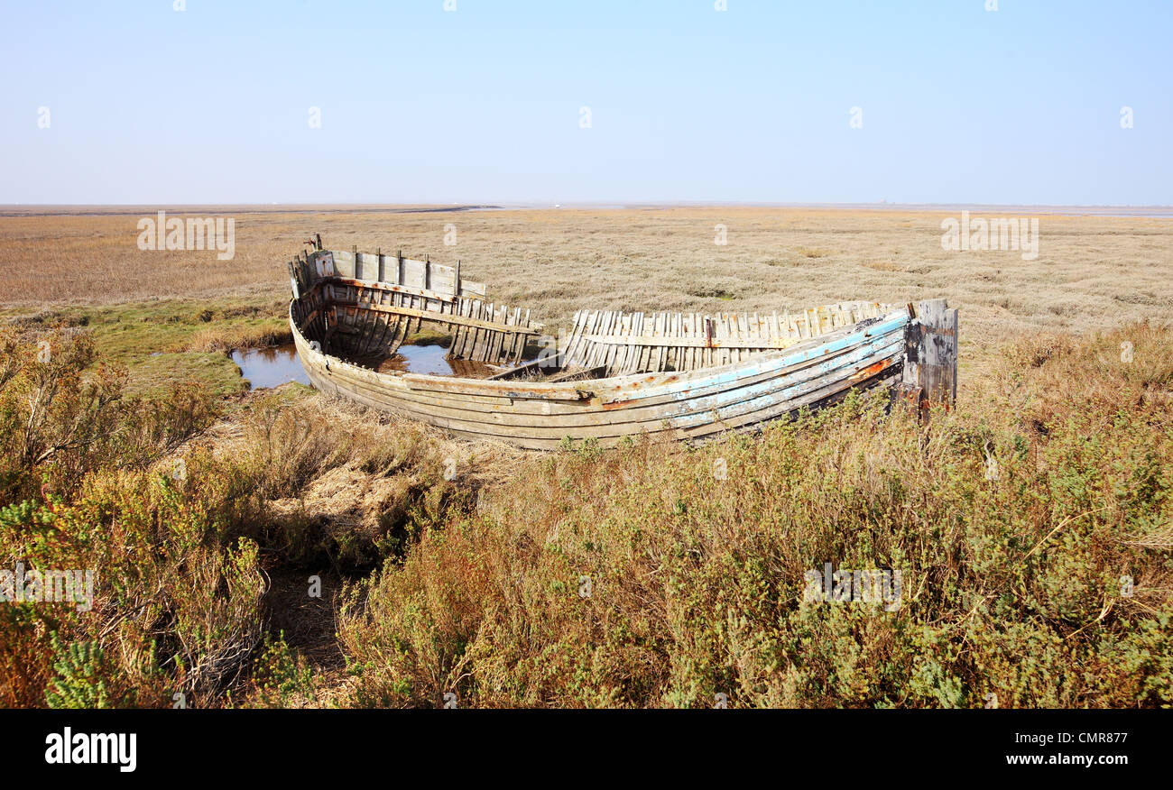 The skeleton of an old dilapidated and decaying boat left to rot on a ...
