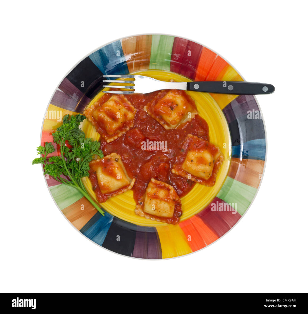 Cheese ravioli on plate with fork Stock Photo - Alamy