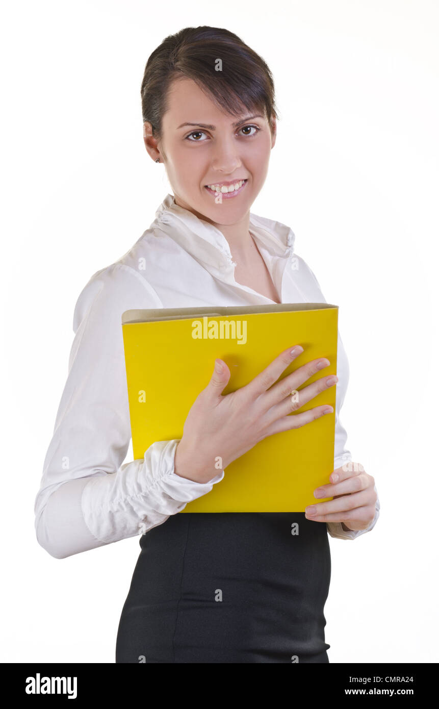Portrait of a happy business woman holding a file folder Stock Photo ...