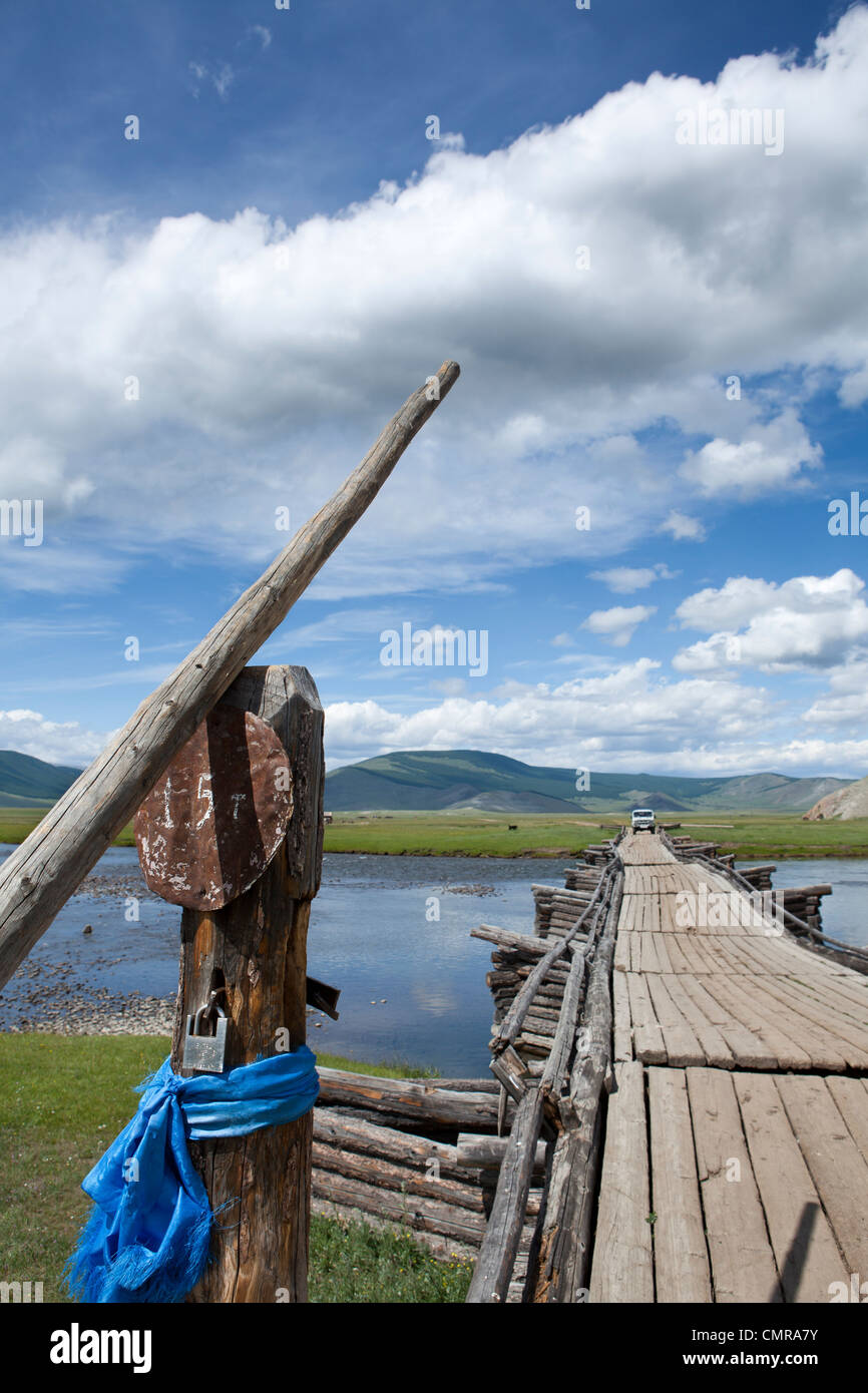 Mongolian bridge on the river, Mongolia Stock Photo - Alamy