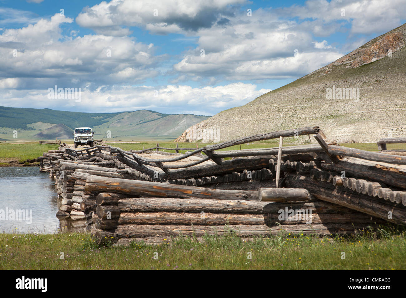 Mongolian bridge on the river, Mongolia Stock Photo - Alamy