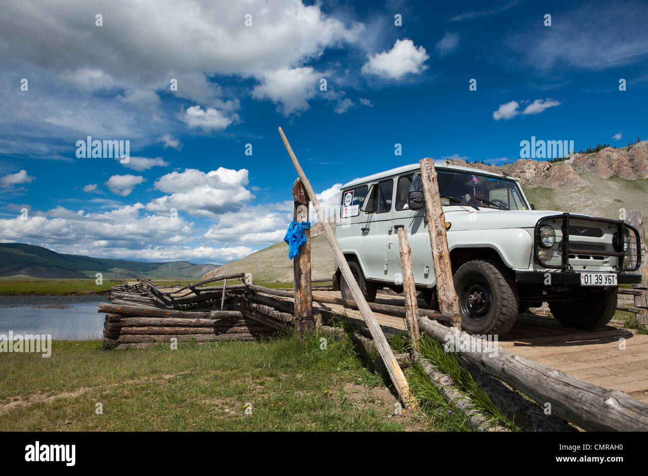 Mongolian bridge on the river, Mongolia Stock Photo - Alamy