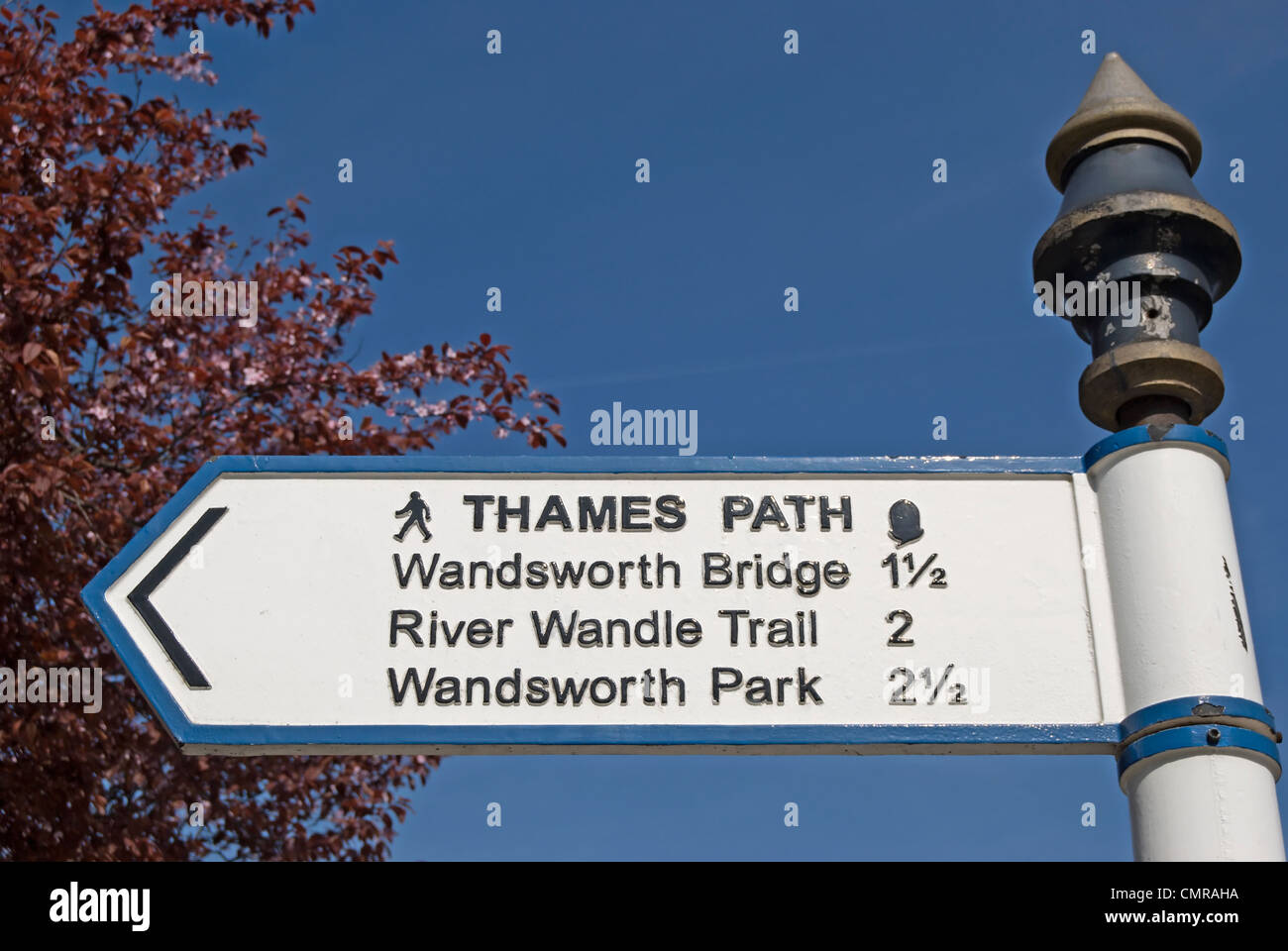 thames path sign in battersea, london, england, with directions for ...