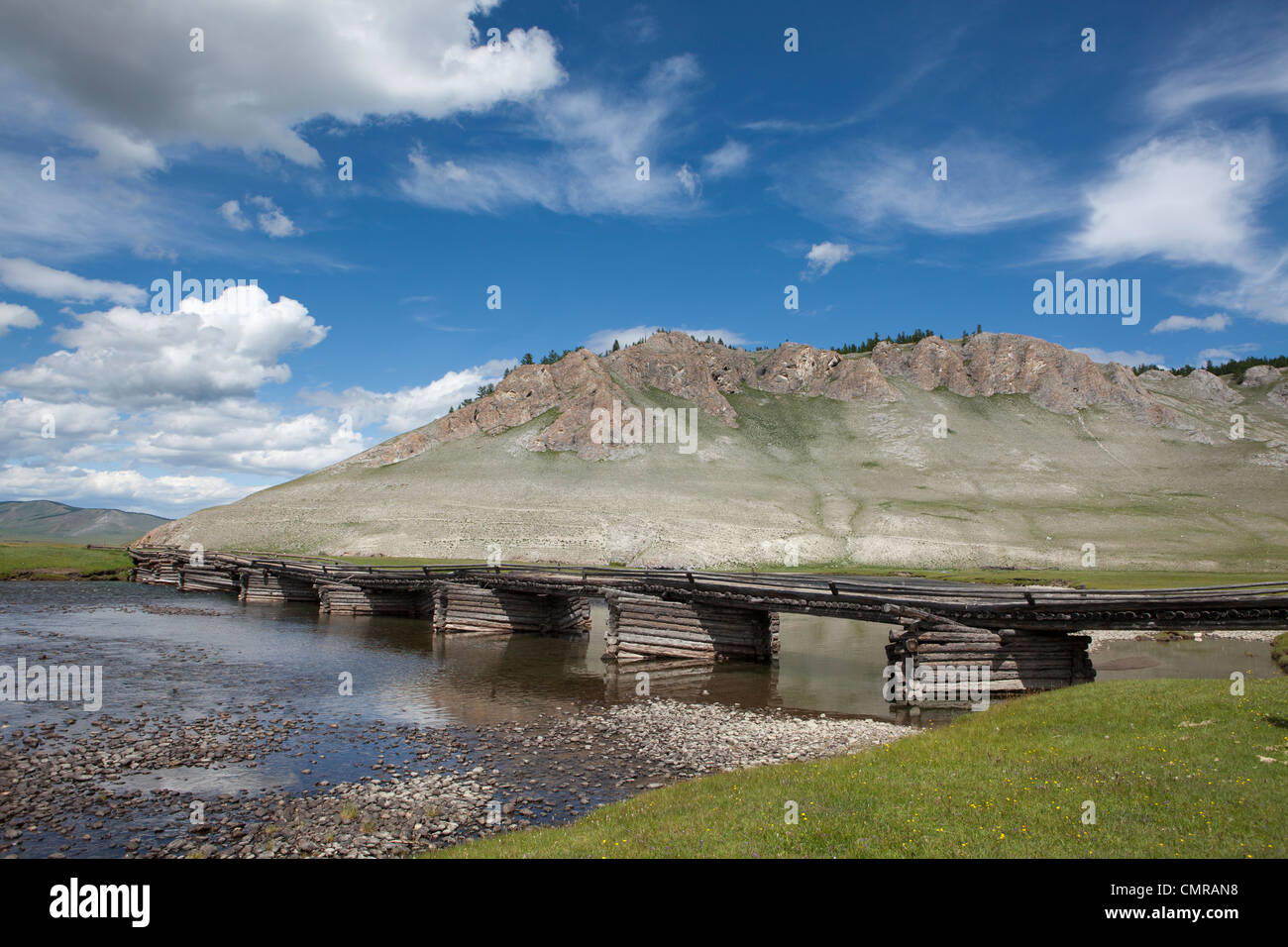 Mongolian bridge on the river, Mongolia Stock Photo - Alamy