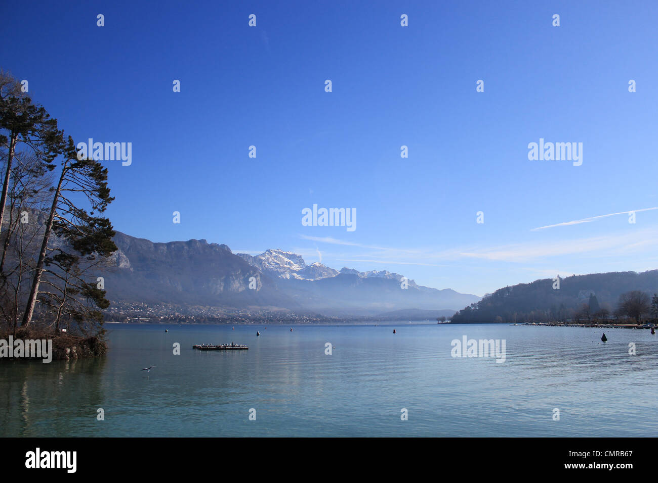 Annecy lake panorama with the Alps mountains by beautiful winter ...