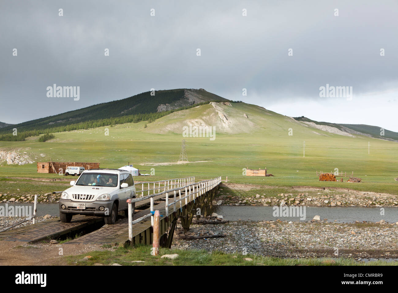 Mongolian bridge on the river, Mongolia Stock Photo - Alamy