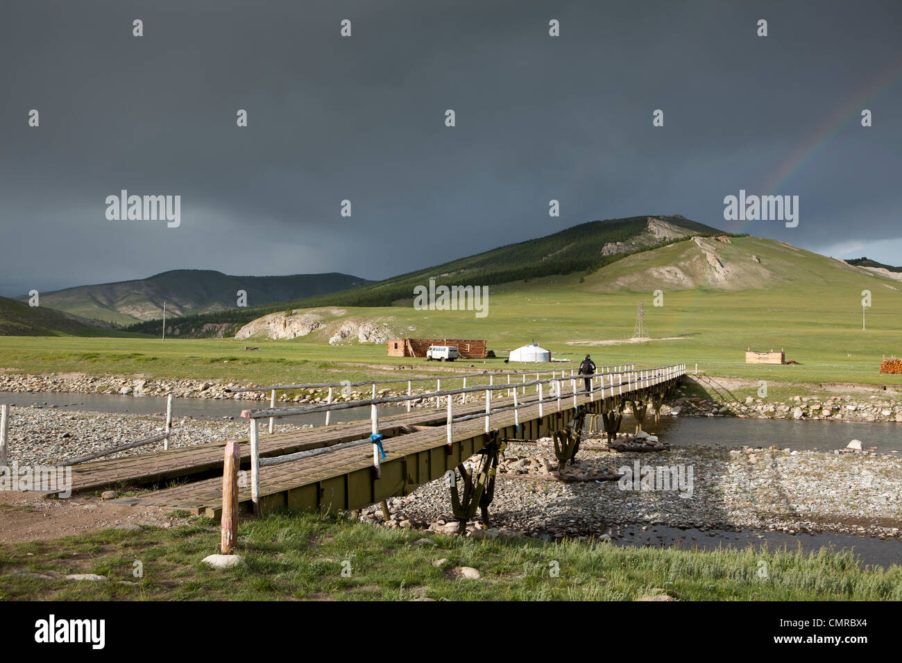 Mongolian bridge on the river, Mongolia Stock Photo - Alamy