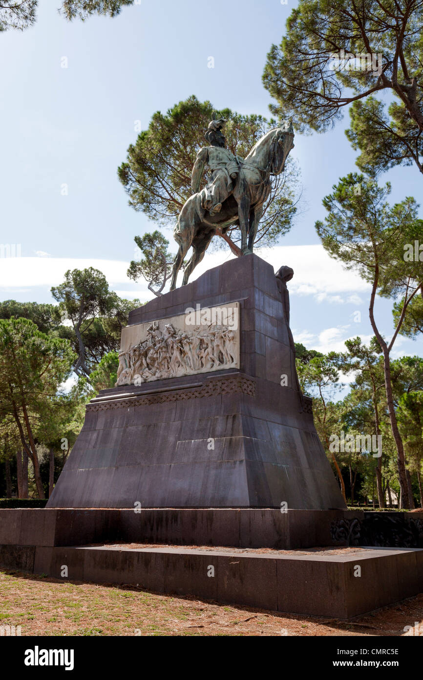 Statue of Umberto 1 on horseback in the villa borghese gardens in Rome ...