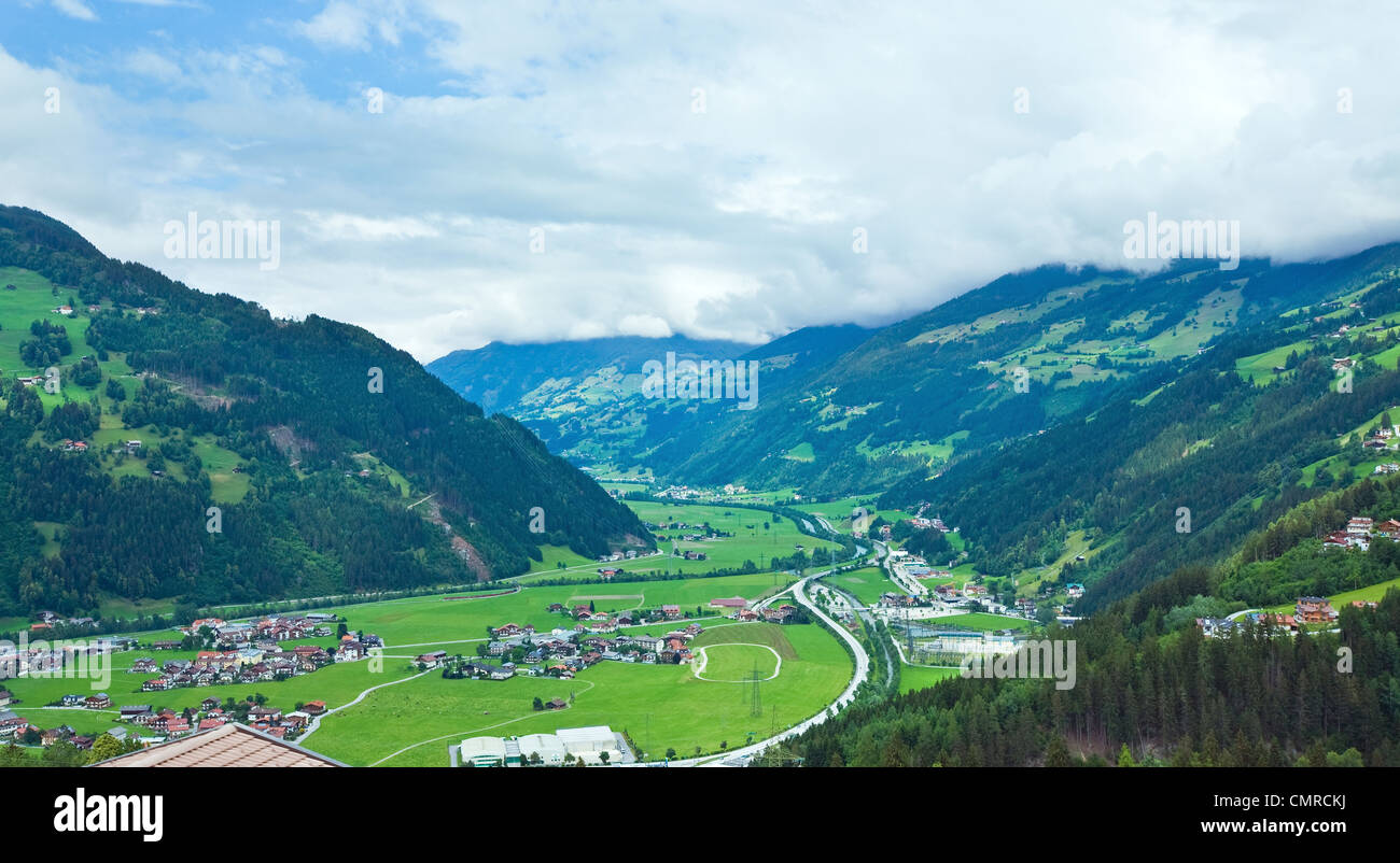 Alps mountains summer view and village in valley (Austria Stock Photo ...