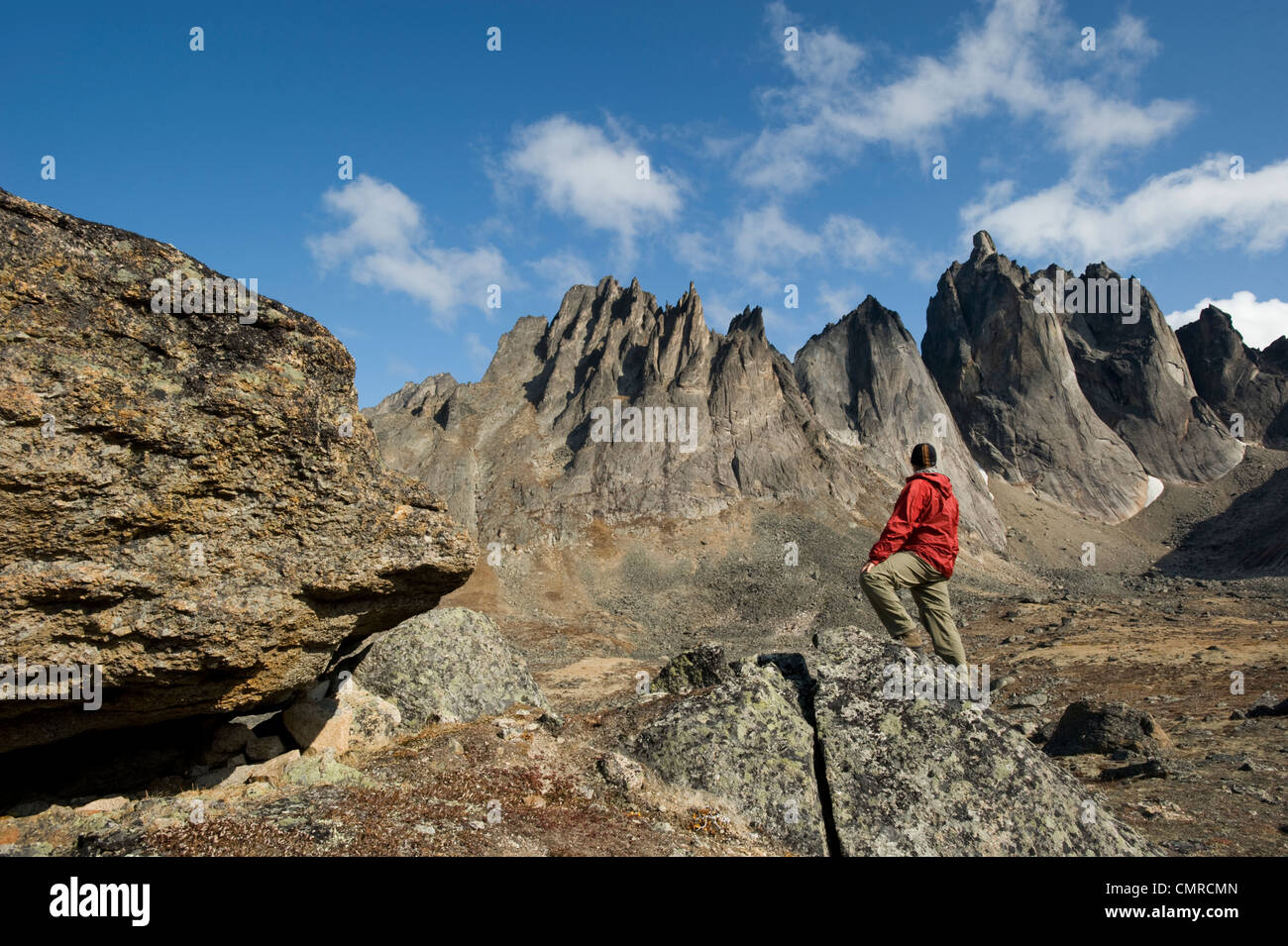 Hiker on Mount Monolith in the Ogilvie Mountains, Tombstone Territorial ...