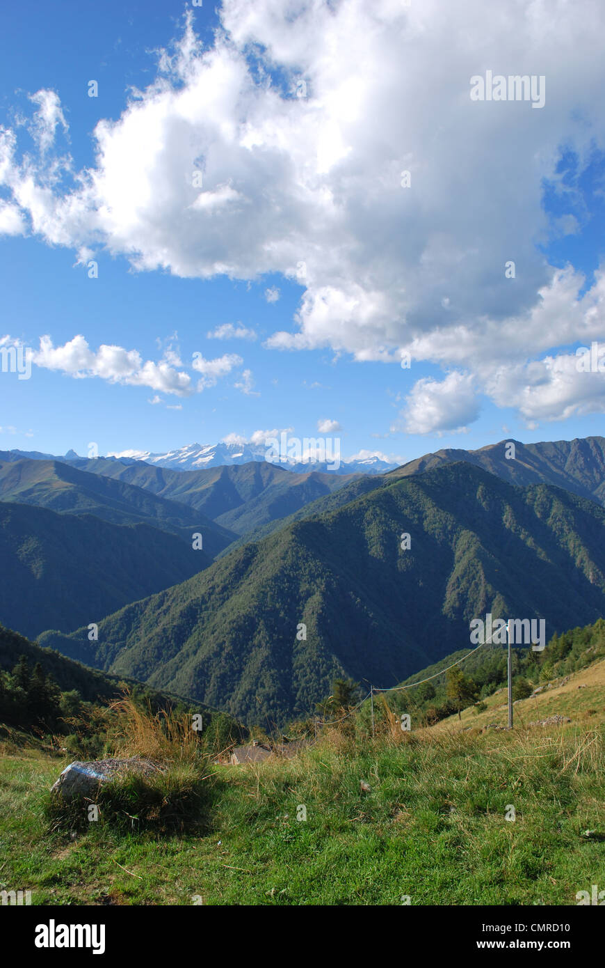Panoramic view of Alps mountains in summer, Rosa mount in background ...