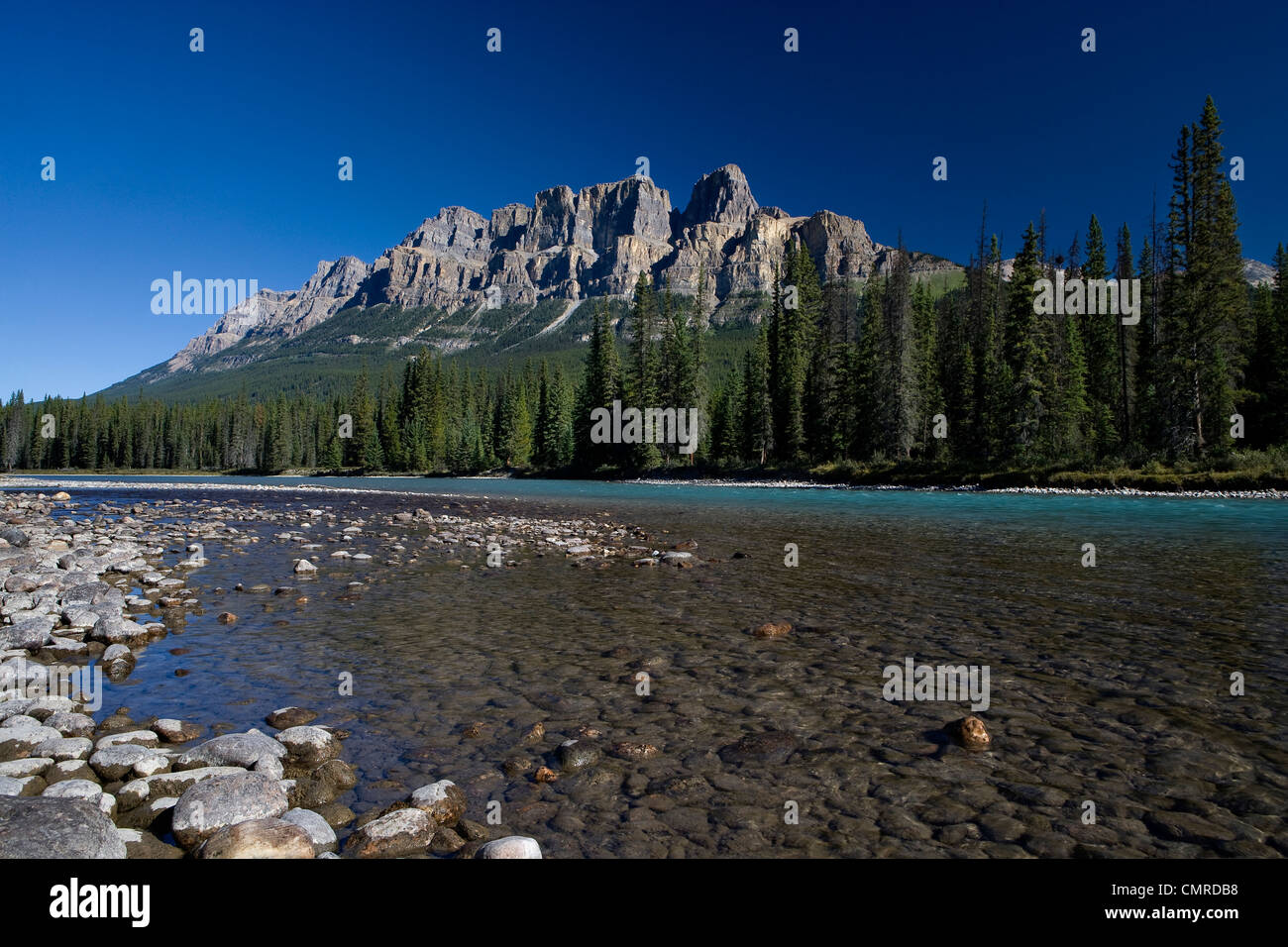 Castle Mountain and the Bow River, Banff National Park, Alberta, Canada Stock Photo - Alamy