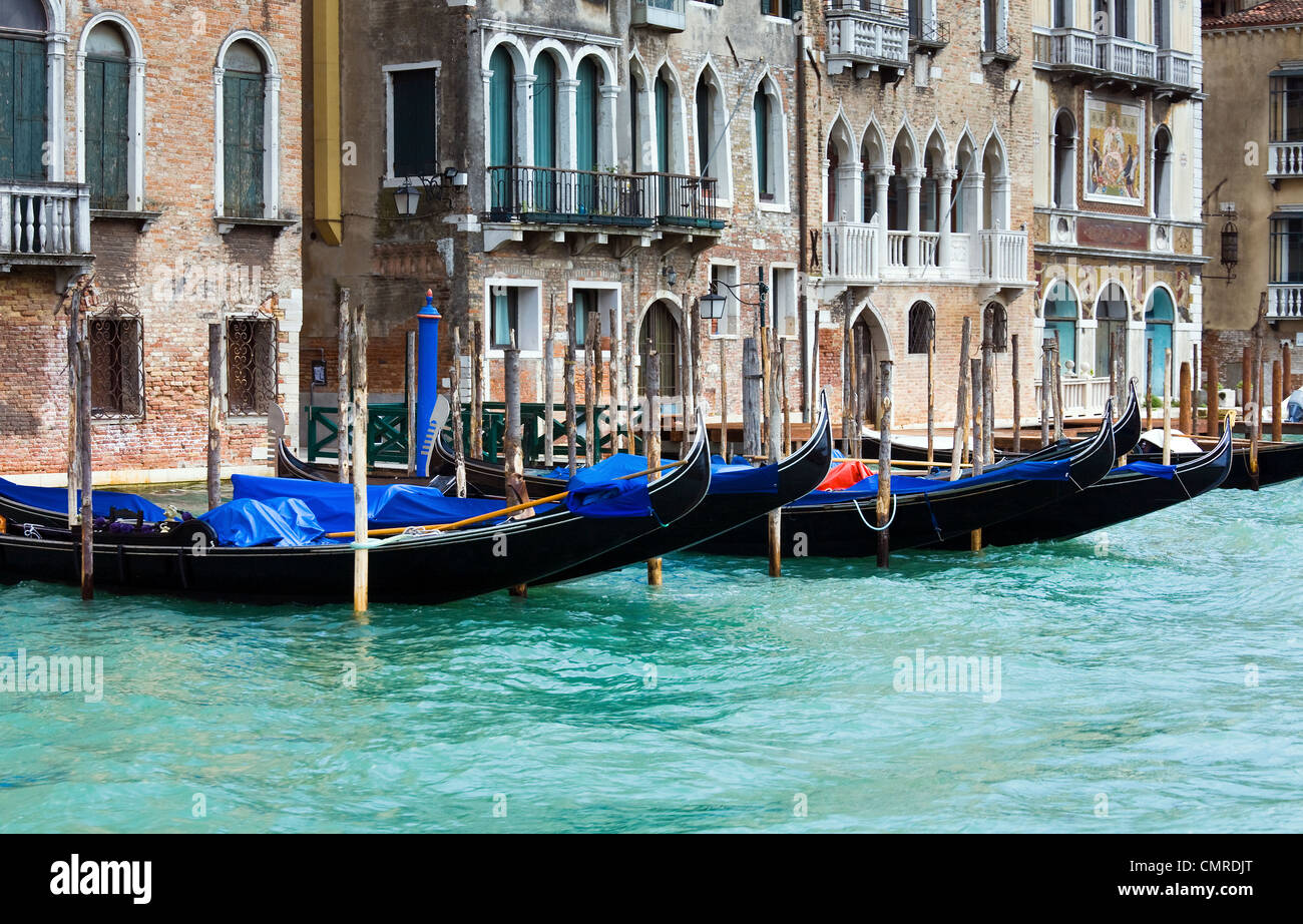 Nice summer venetian Grand Canal view with gondolas on water (Venice ...
