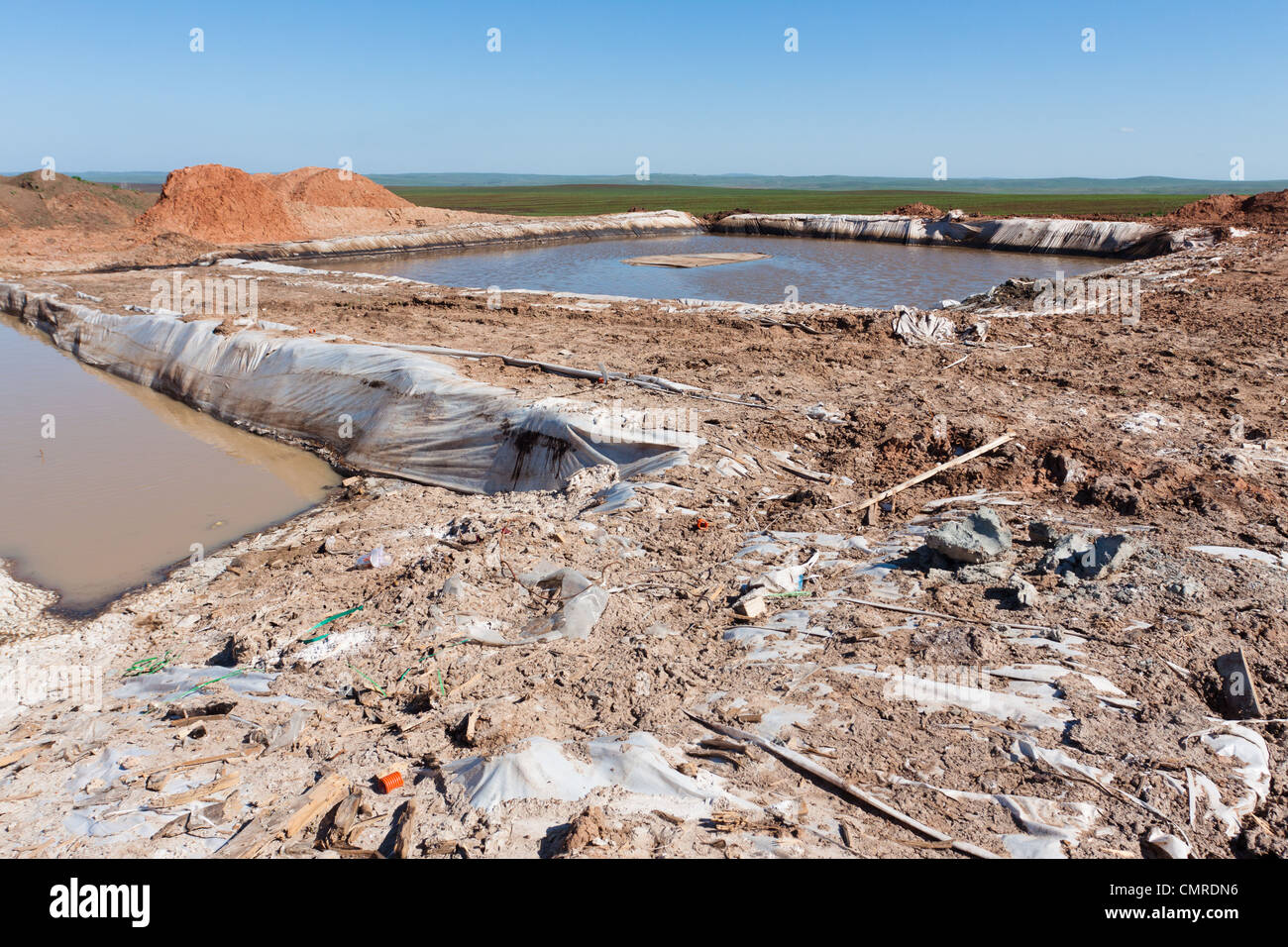 The surface of the well site with the drilling mud in Russia Stock ...