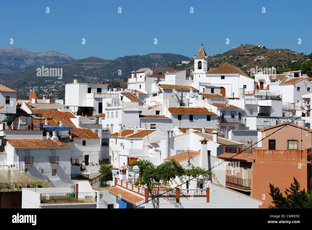 View of the town and church with mountains to the rear, Sayalonga ...